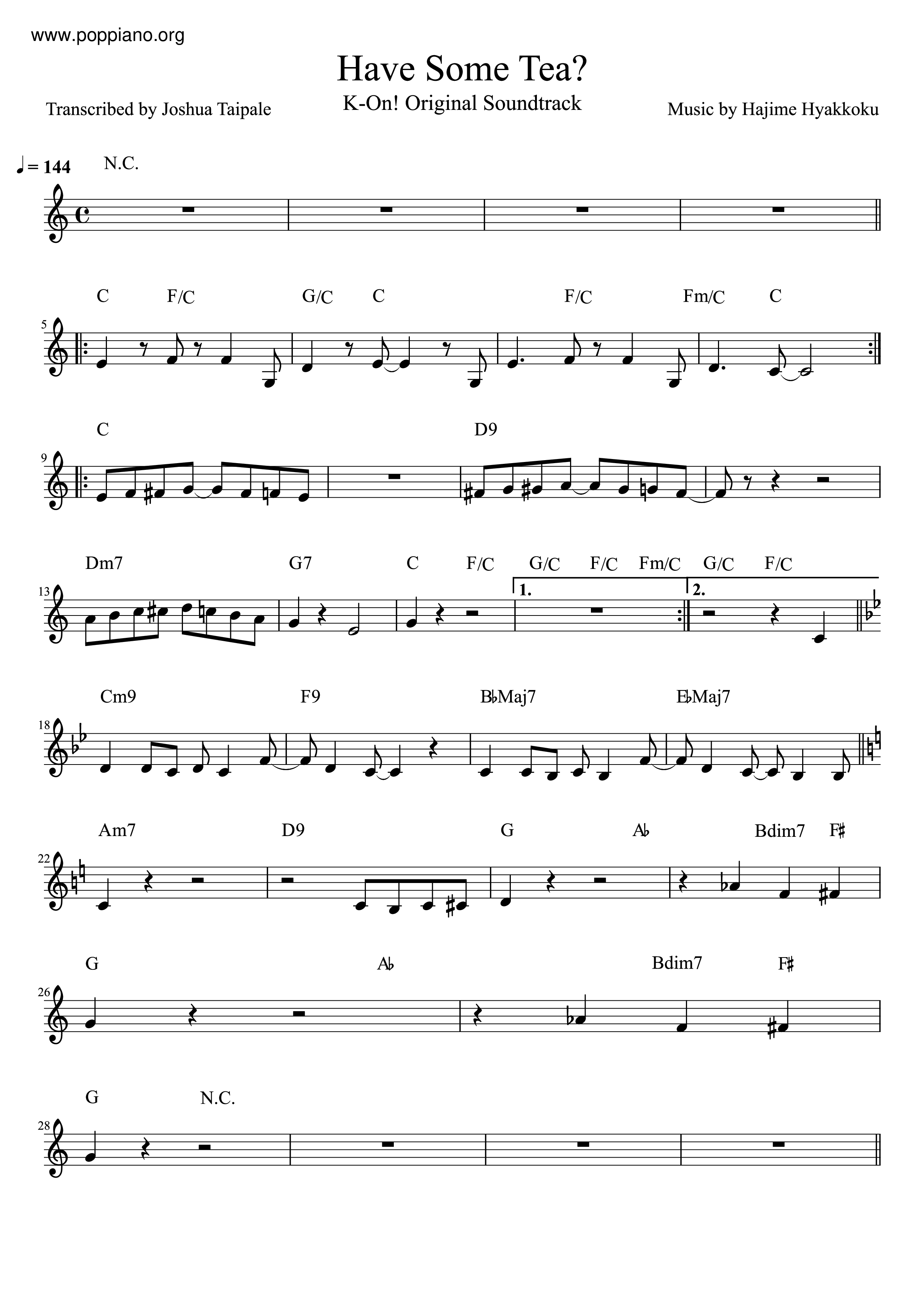 K-Have Some Tea? Sheet Music pdf, - Free Score Download ★