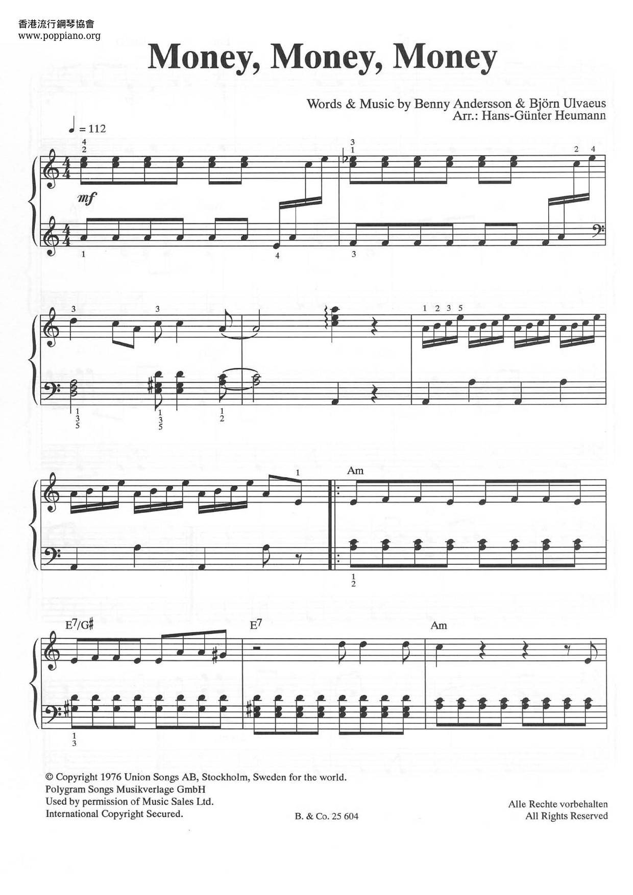 ABBA-Money, Money, Money 琴譜pdf-香港流行鋼琴協會琴譜下載 ★
