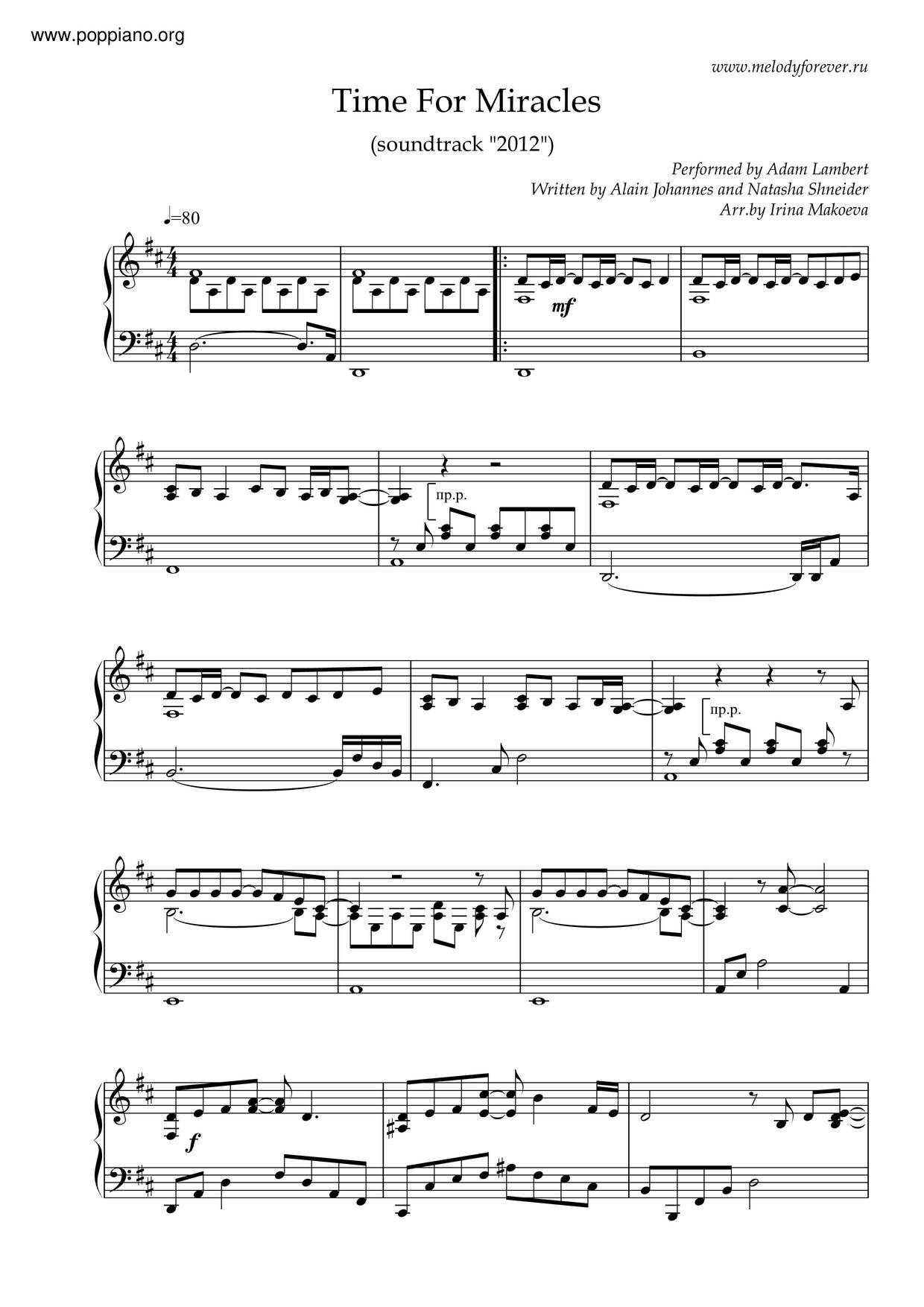 Adam Lambert-Time For Miracles Sheet Music pdf, - Free Score Download ★