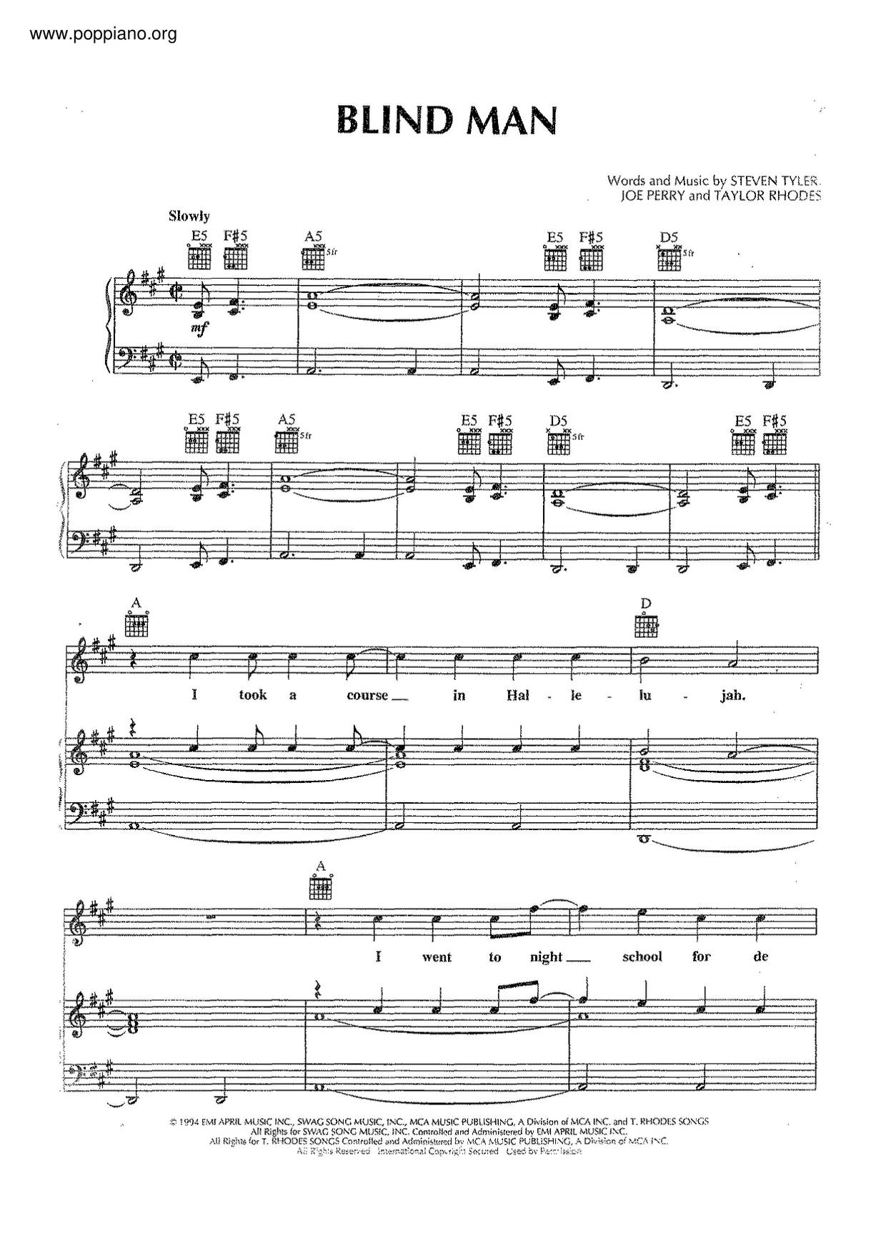 Aerosmith-Blind Man Sheet Music pdf, - Free Score Download ★