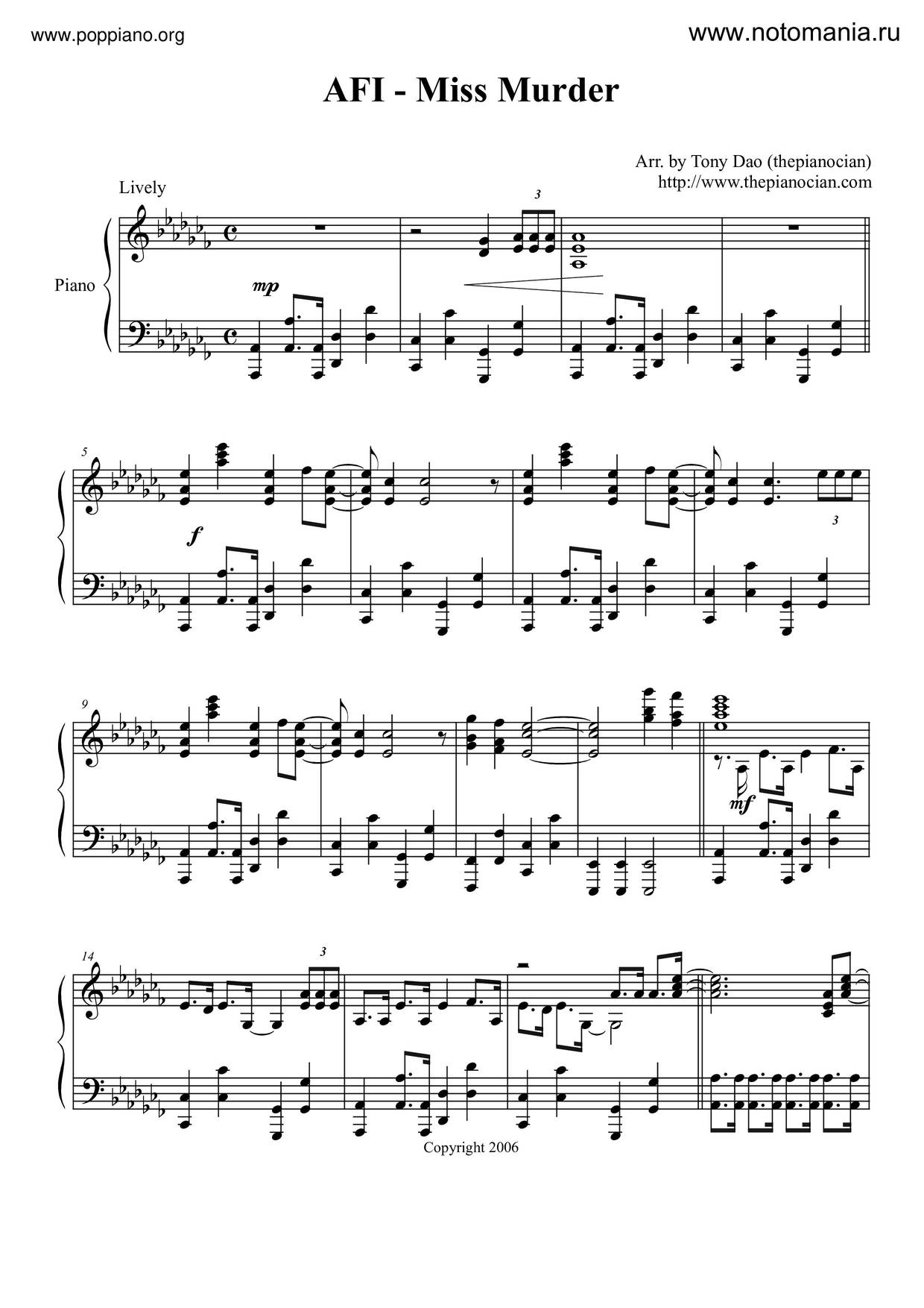 Afi-Miss Murder Sheet Music pdf, - Free Score Download ★