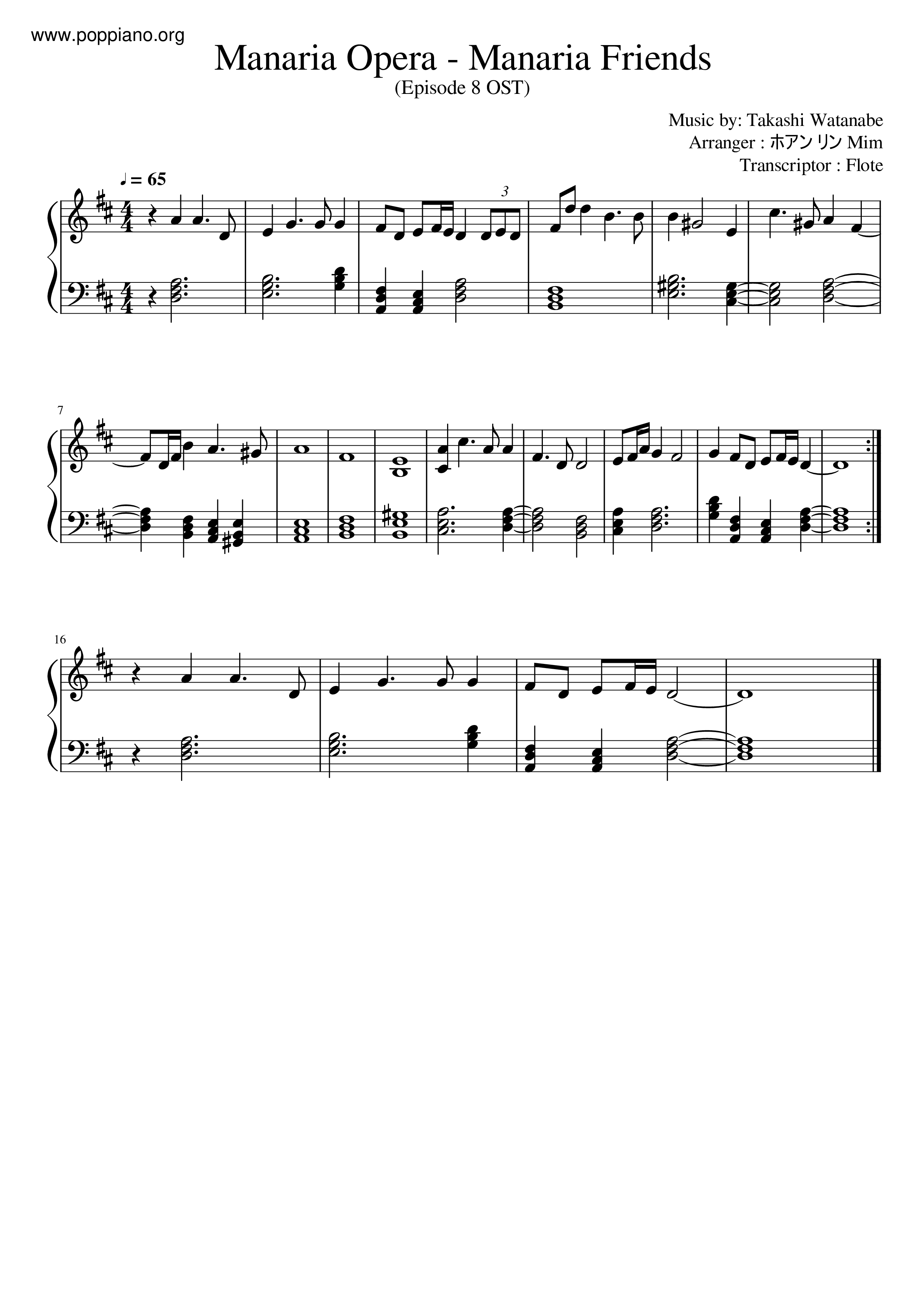 Manaria Friends-Manaria Opera Sheet Music pdf, - Free Score Download ★