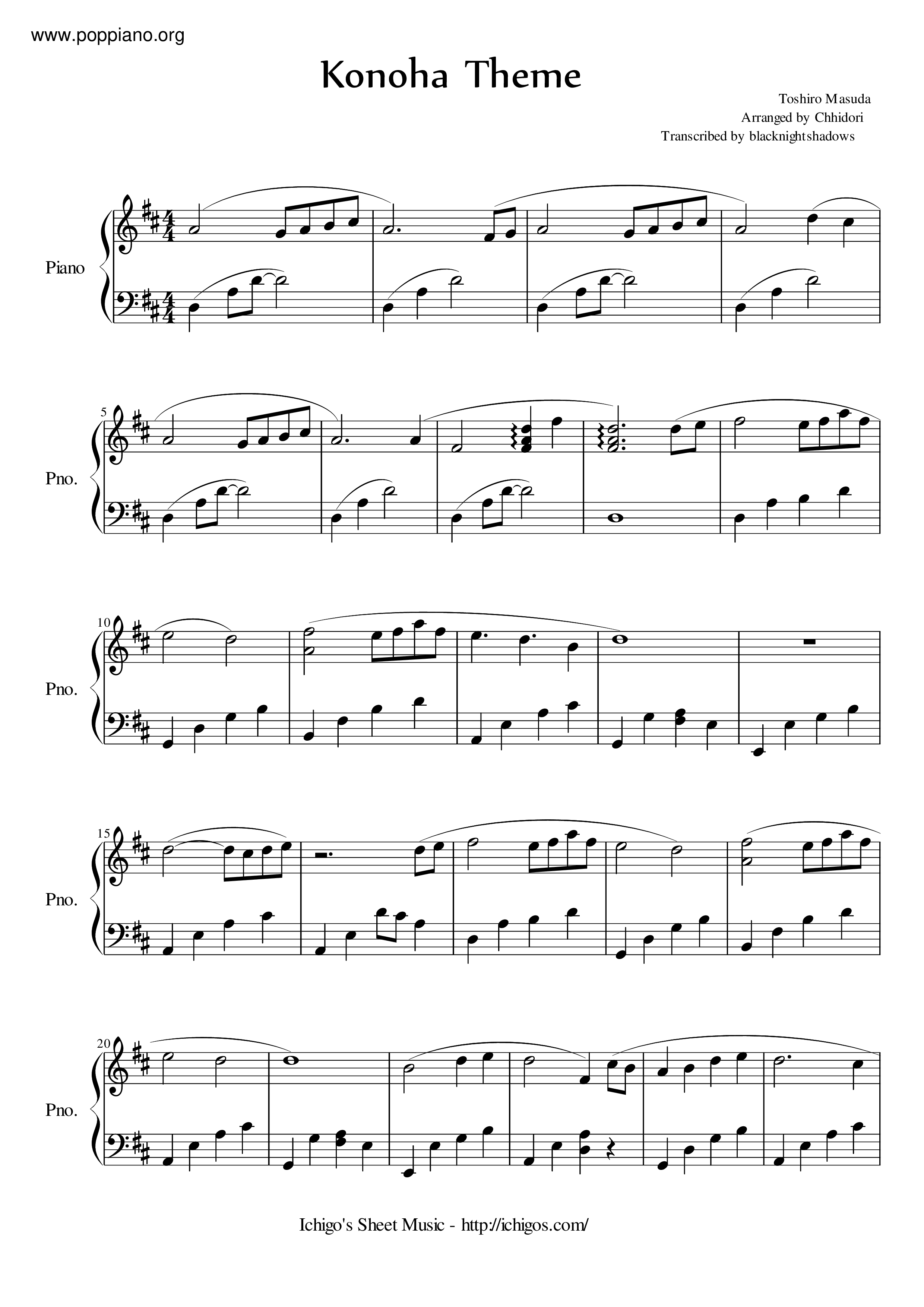 Naruto Shippuden-Konoha Theme Sheet Music pdf, - Free Score Download ★