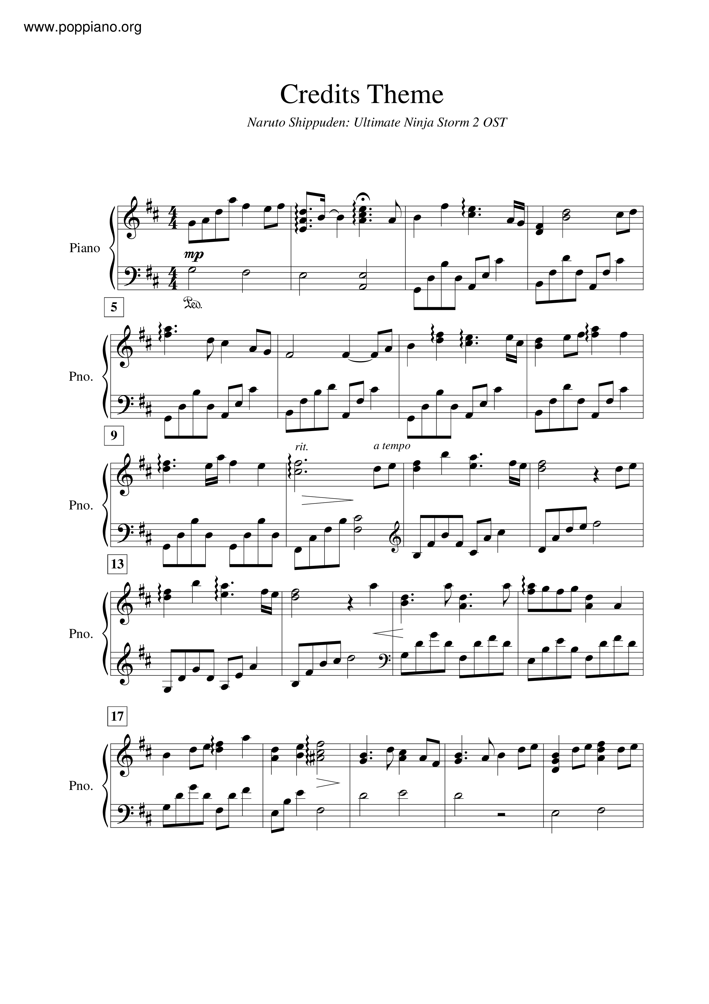 Naruto Shippuden: Ultimate Ninja 2-End Credits Sheet Music pdf, - Free ...