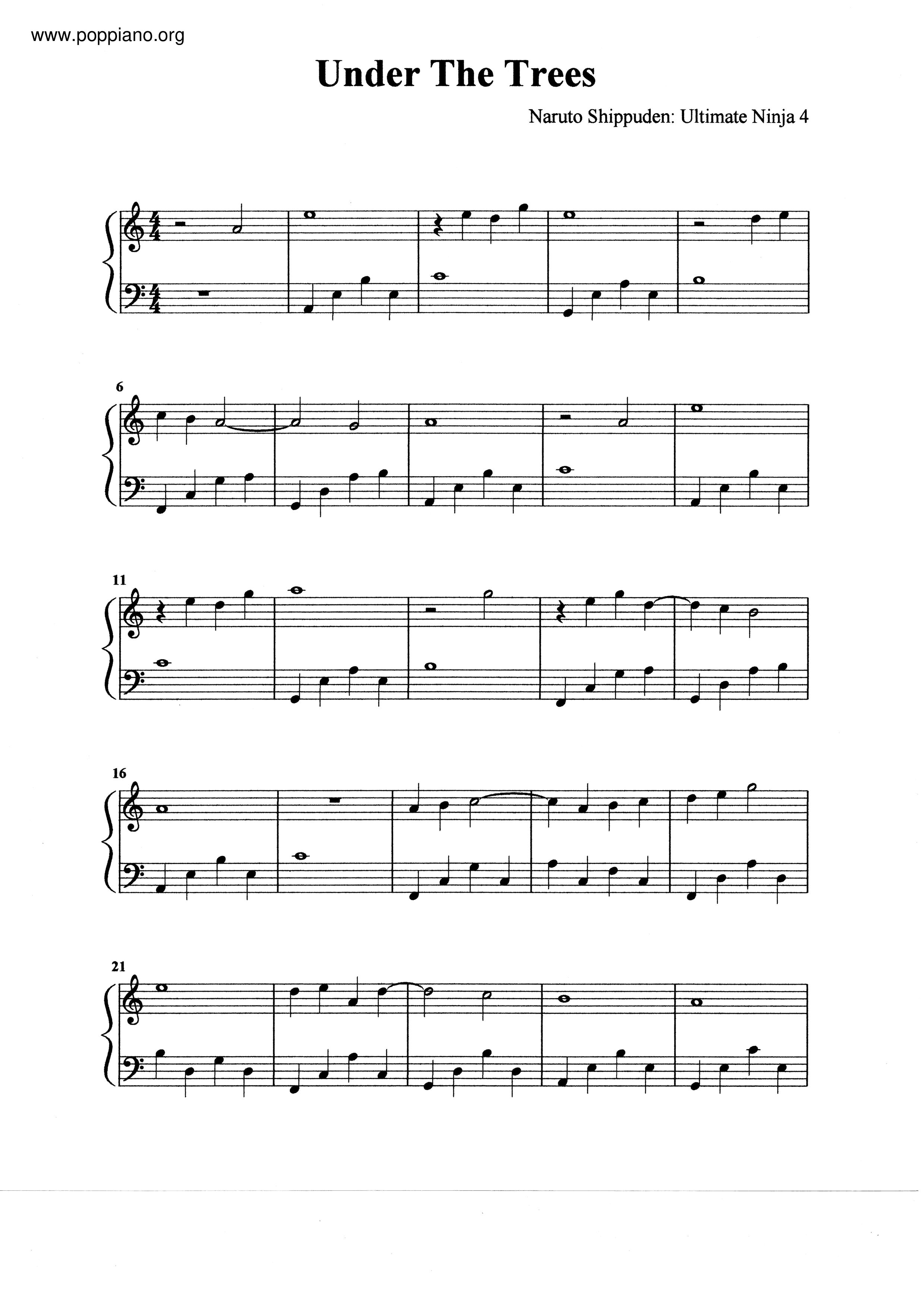 Naruto Shippuden: Ultimate Ninja 4-Under The Trees Sheet Music pdf ...