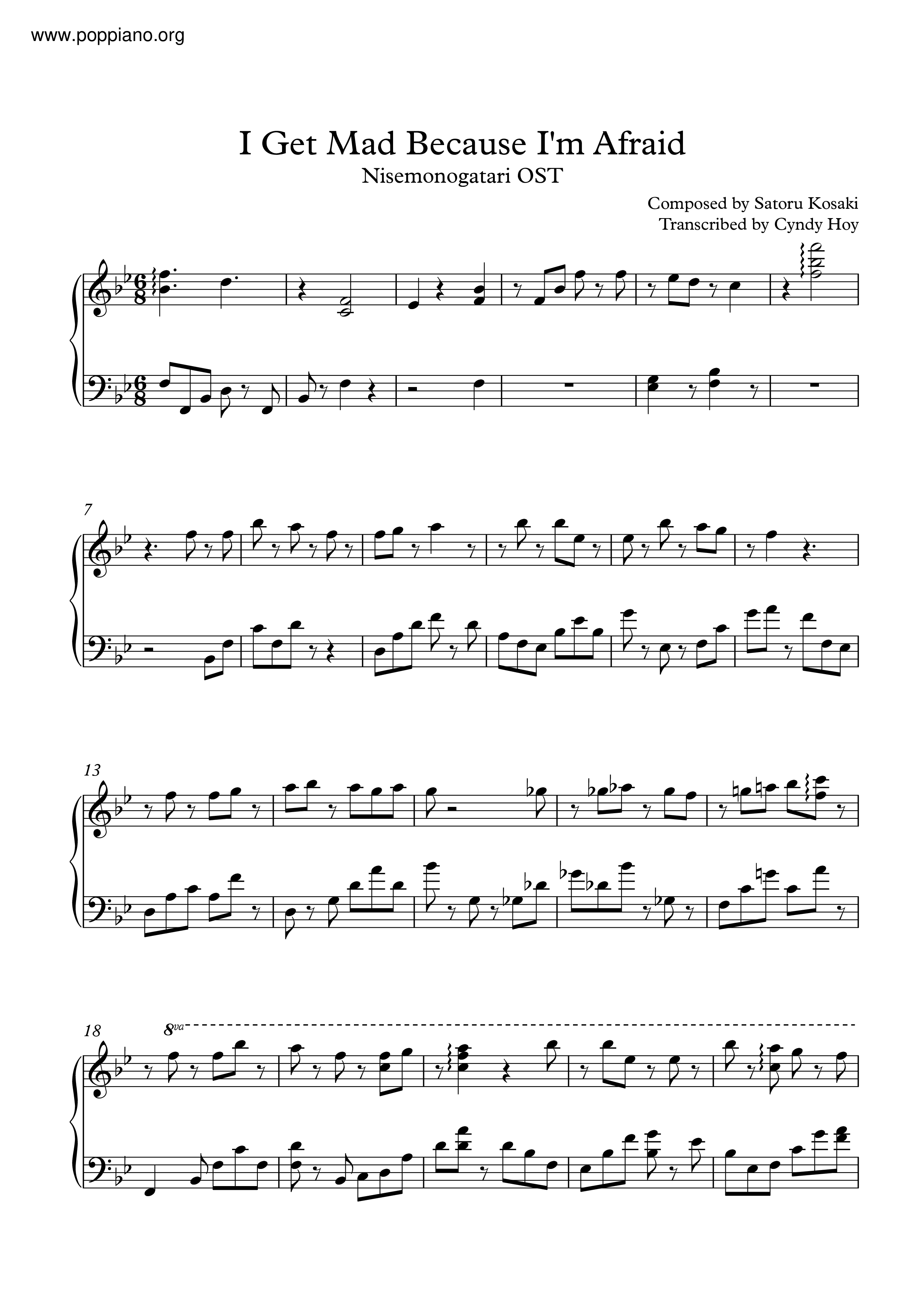 Nisemonogatari-I Get Mad Because I'm Afraid Sheet Music pdf, - Free ...