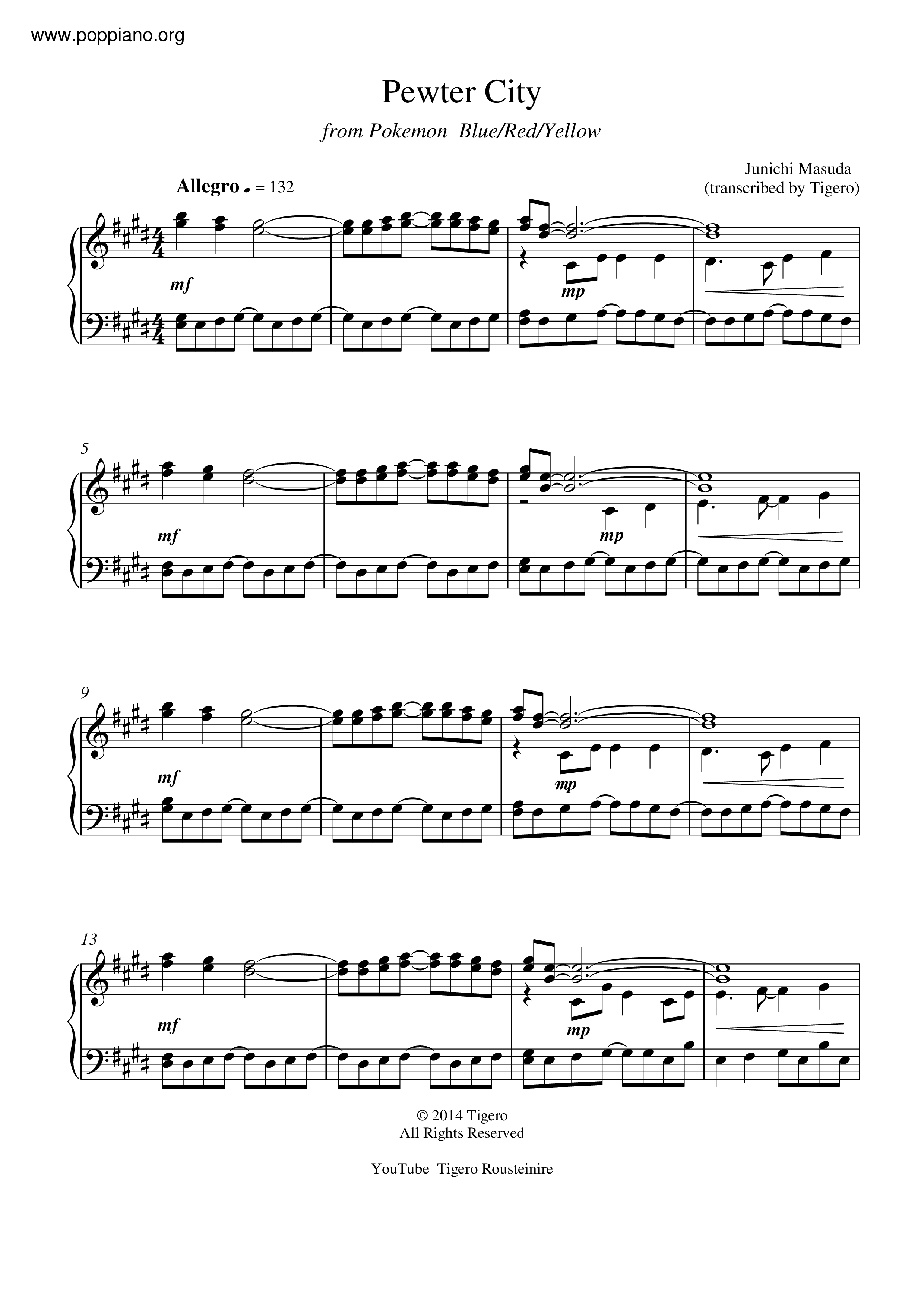 Pokémon Red and Blue-Pewter City Sheet Music pdf, - Free Score Download ★