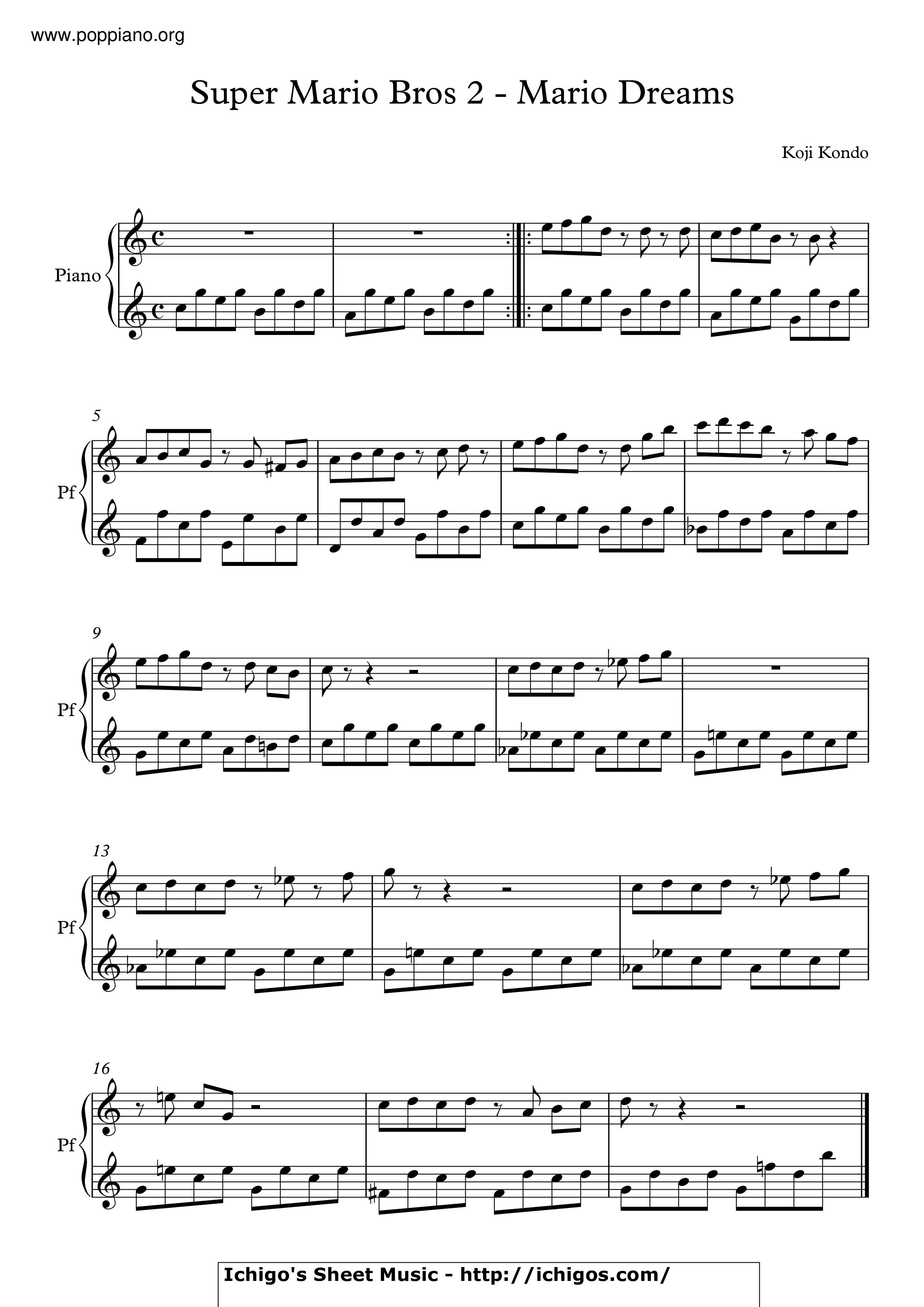 Super Mario Bros 2-Mario Dreams Sheet Music pdf, - Free Score Download ★