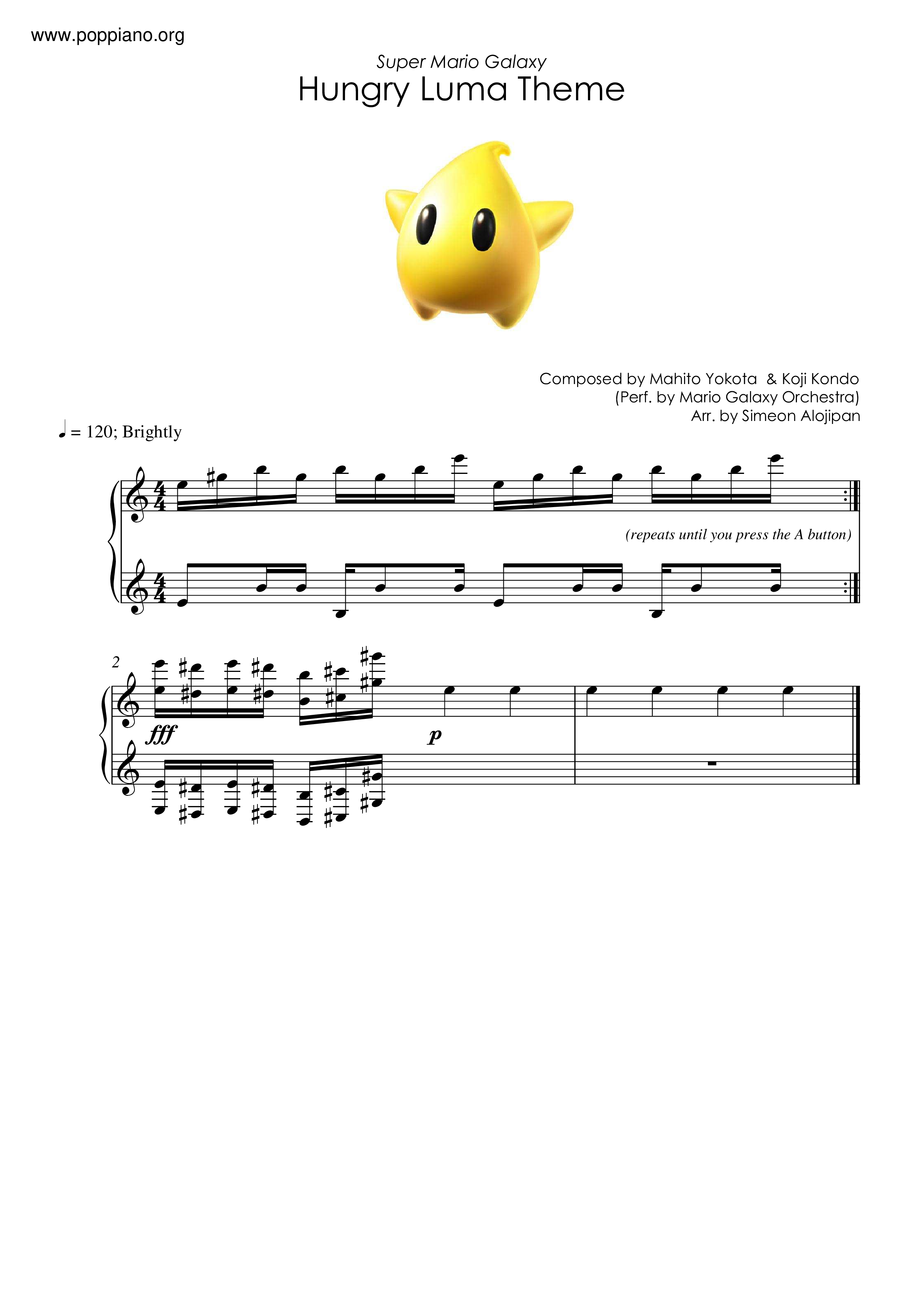 Super Mario Galaxy-Hungry Luma Theme Sheet Music pdf, - Free Score ...