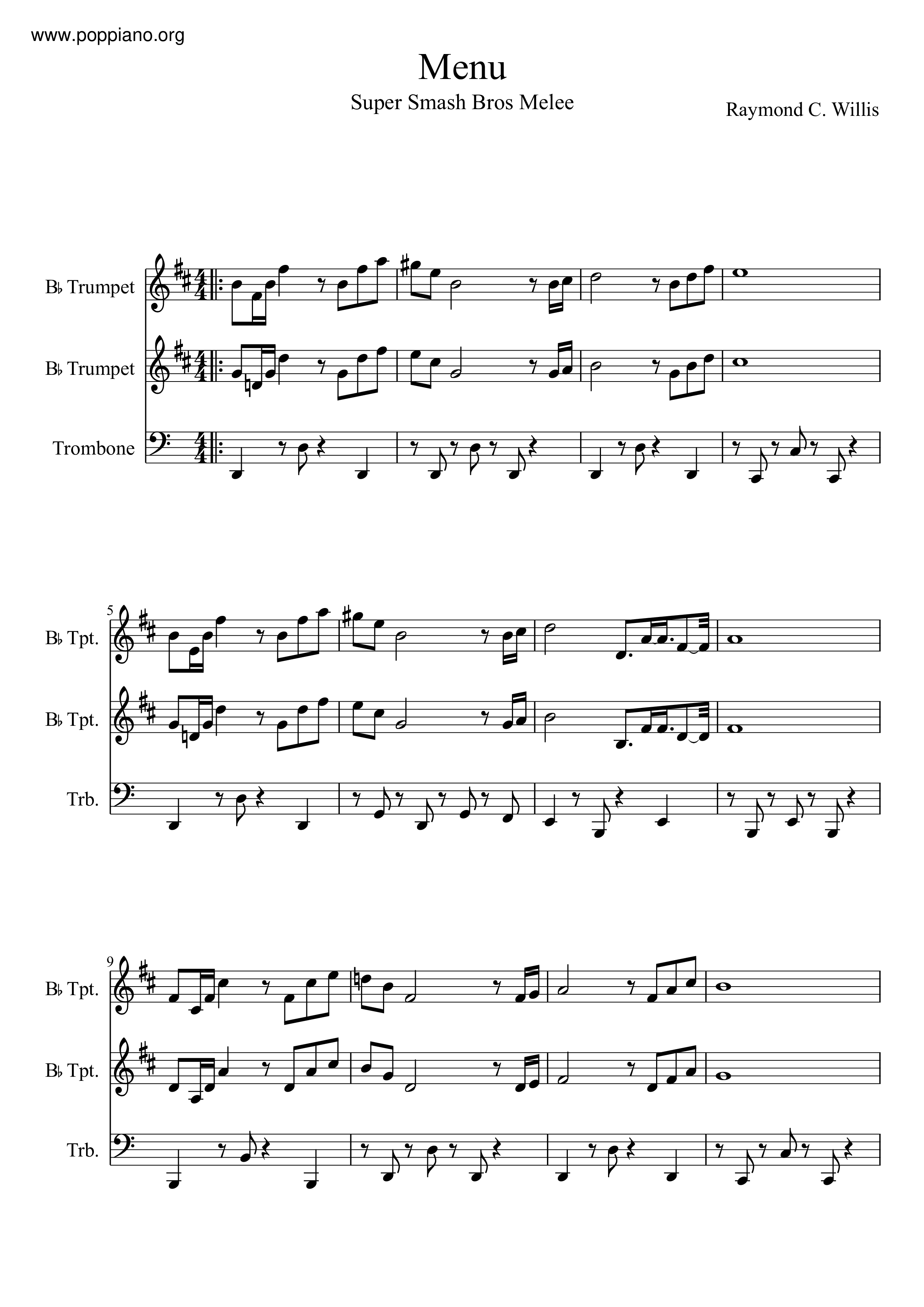 Super Smash Brothers-Super Smash Bros Melee Menu Screen Sheet Music pdf ...