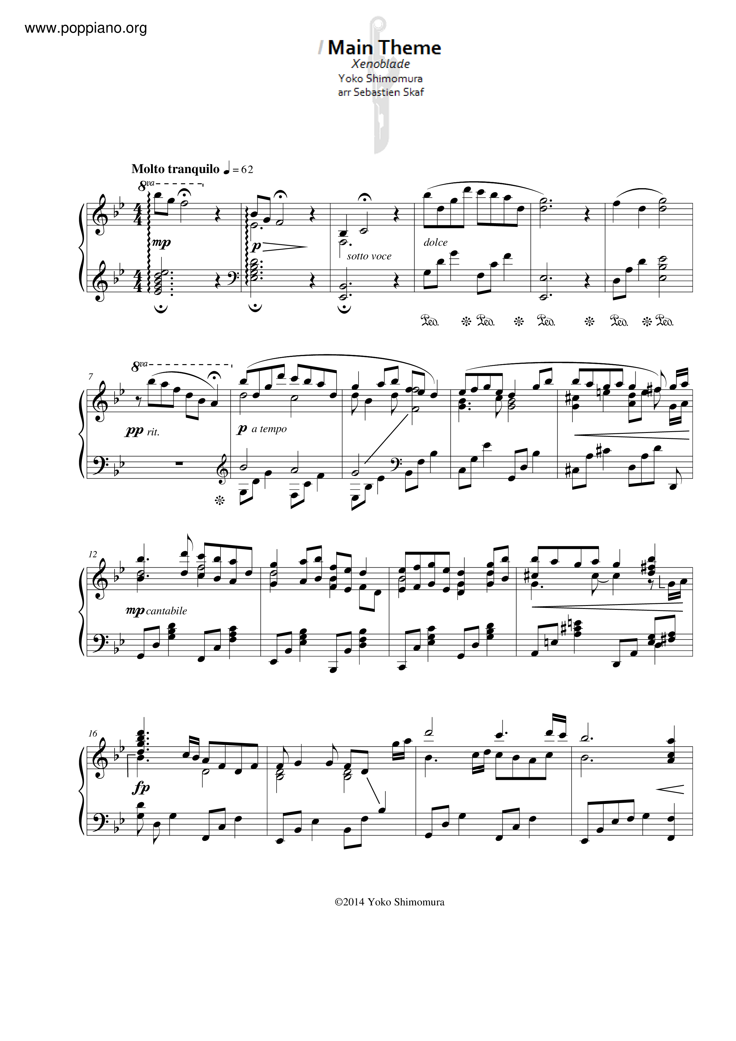 Xenoblade Chronicles-Main Theme Sheet Music pdf, - Free Score Download ★