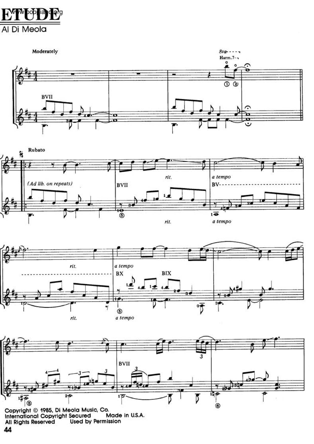 Al Di Meola-Etude Sheet Music pdf, - Free Score Download ★