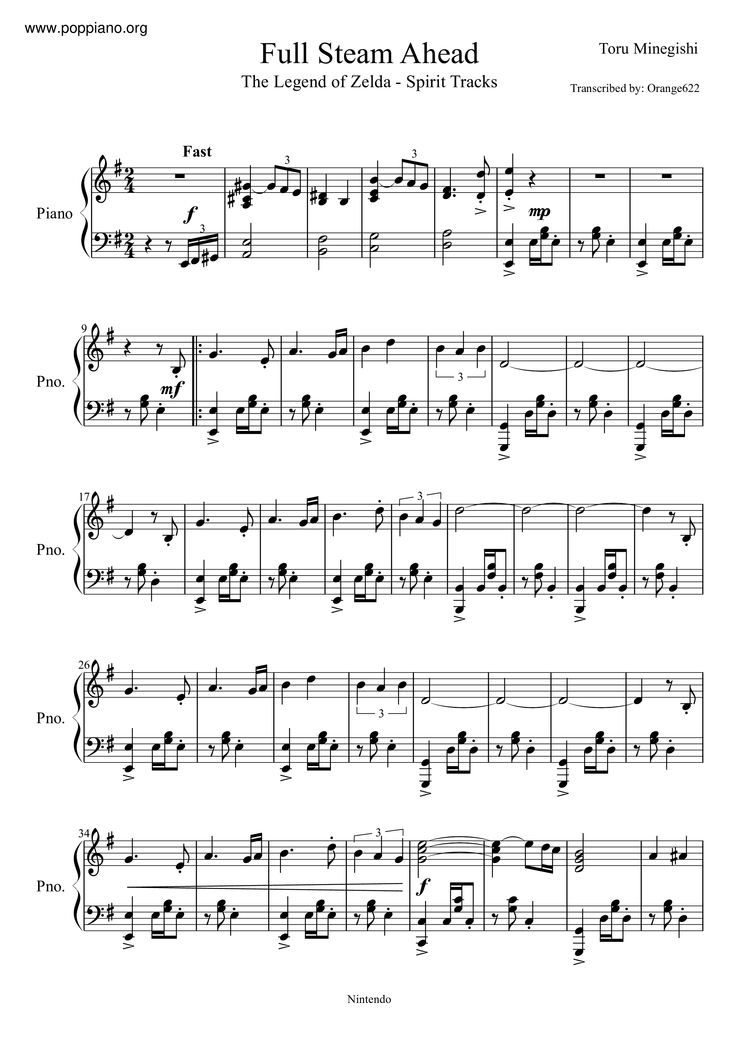 Zelda - Spirit Tracks-Full Steam Ahead Sheet Music pdf, - Free Score ...