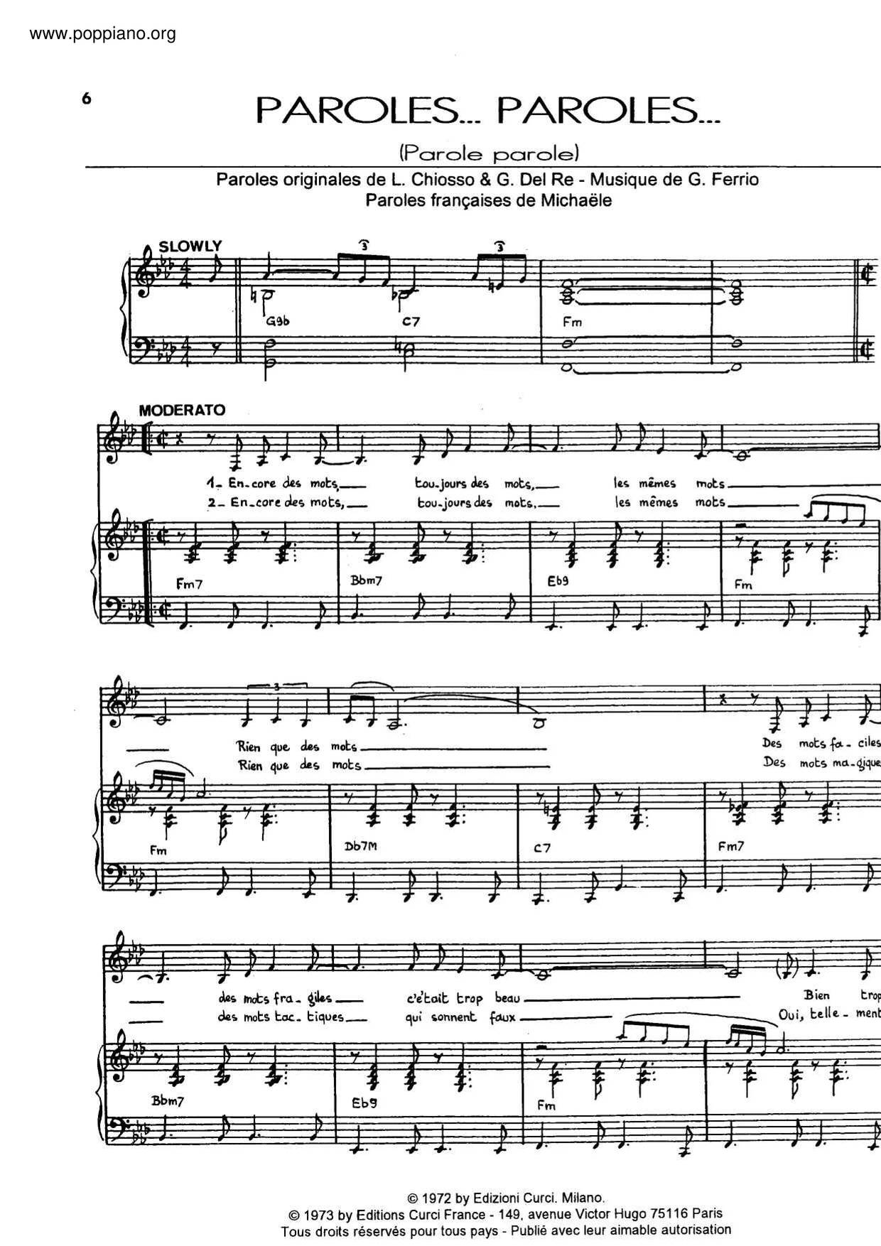 Dalida, Alain Delon-Paroles…Paroles… Sheet Music pdf, - Free Score ...