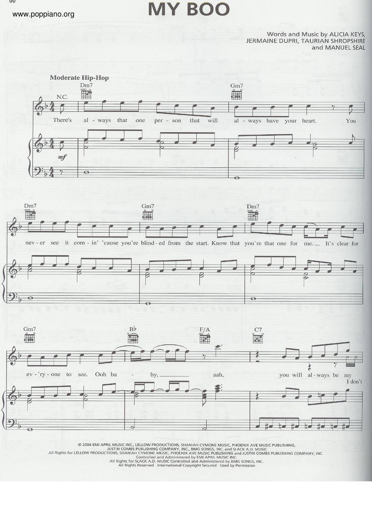 Usher, Alicia Keys-My Boo Sheet Music pdf, - Free Score Download ★