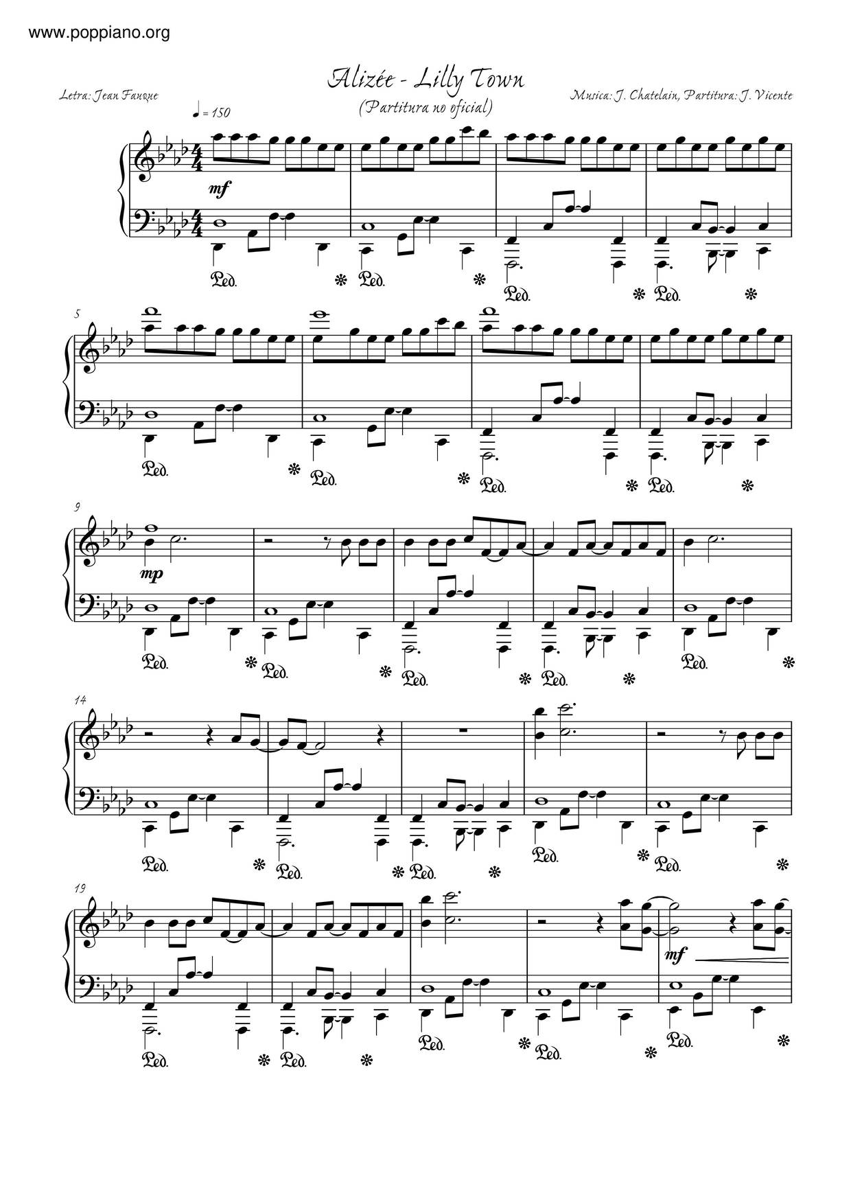 Alizee-Lilly Town Sheet Music pdf, - Free Score Download ★