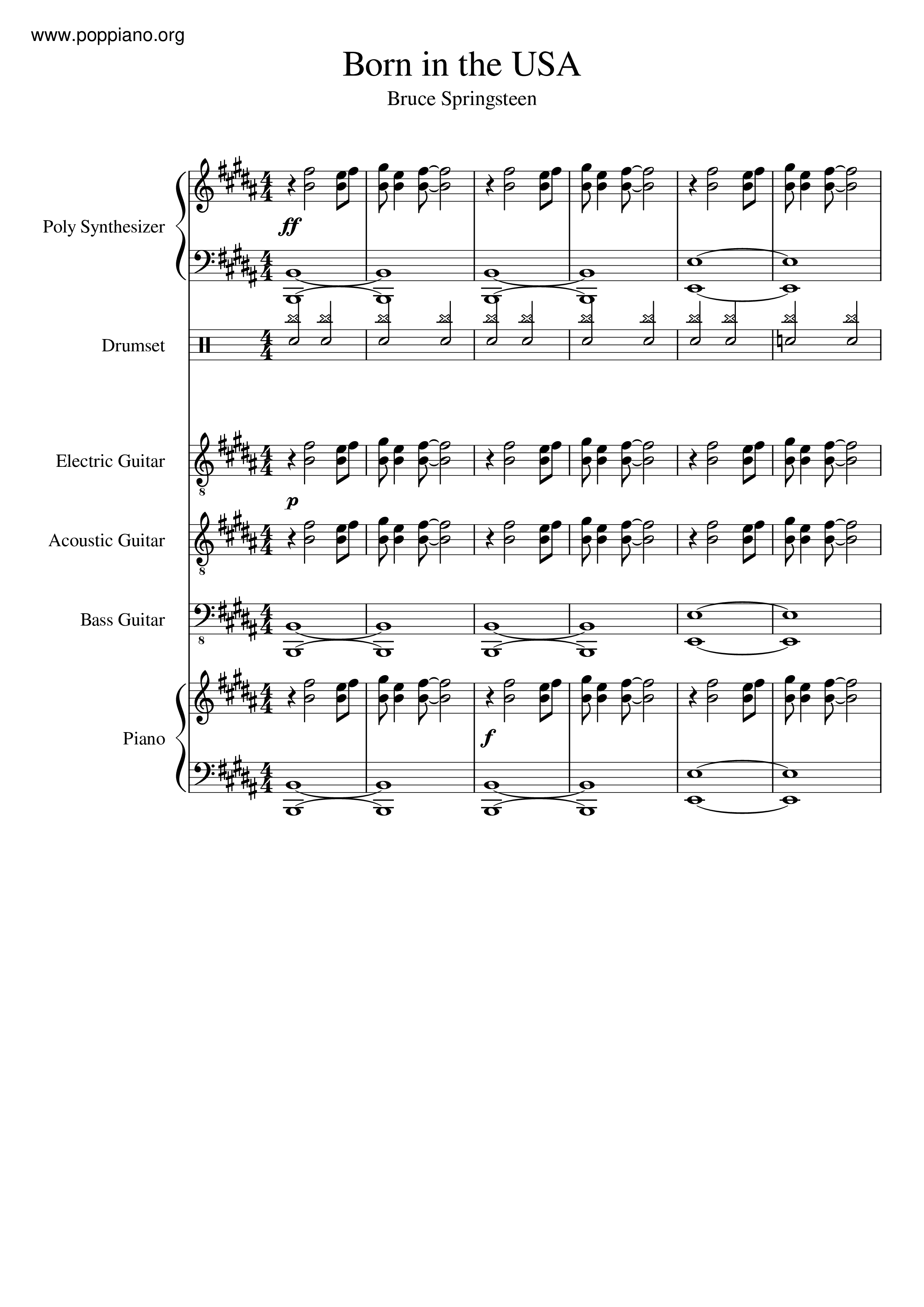 ★Bruce Springsteen - Born In The USA ピアノ譜pdf- 香港ポップピアノ協会 無料PDF楽譜ダウンロード ...