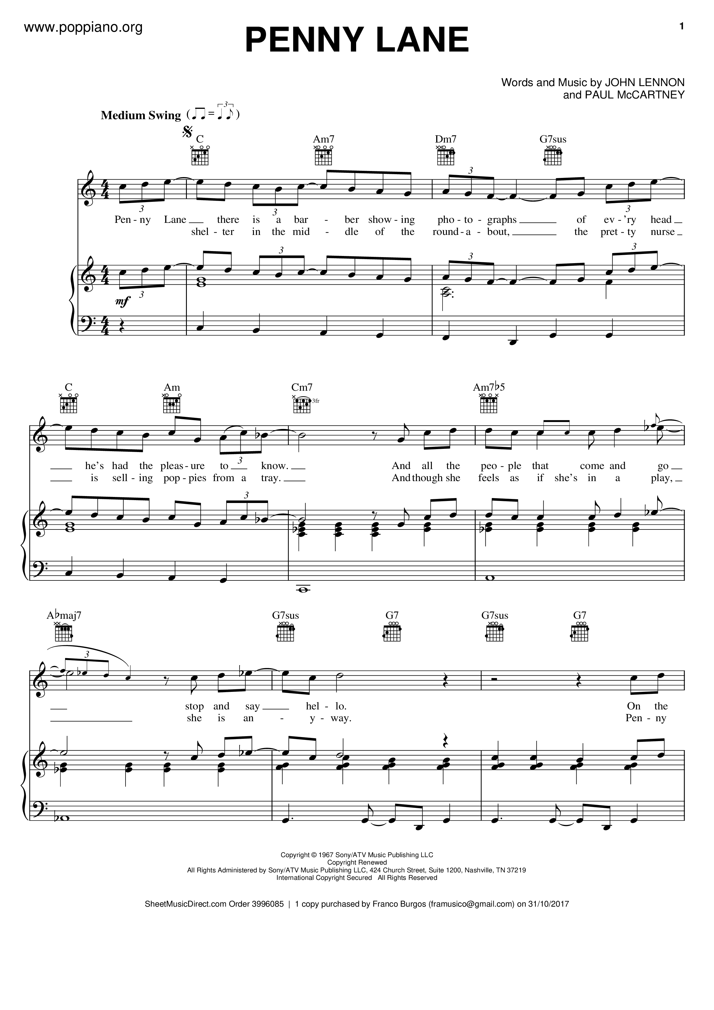 The Beatles-Penny Lane Sheet Music pdf, - Free Score Download ★