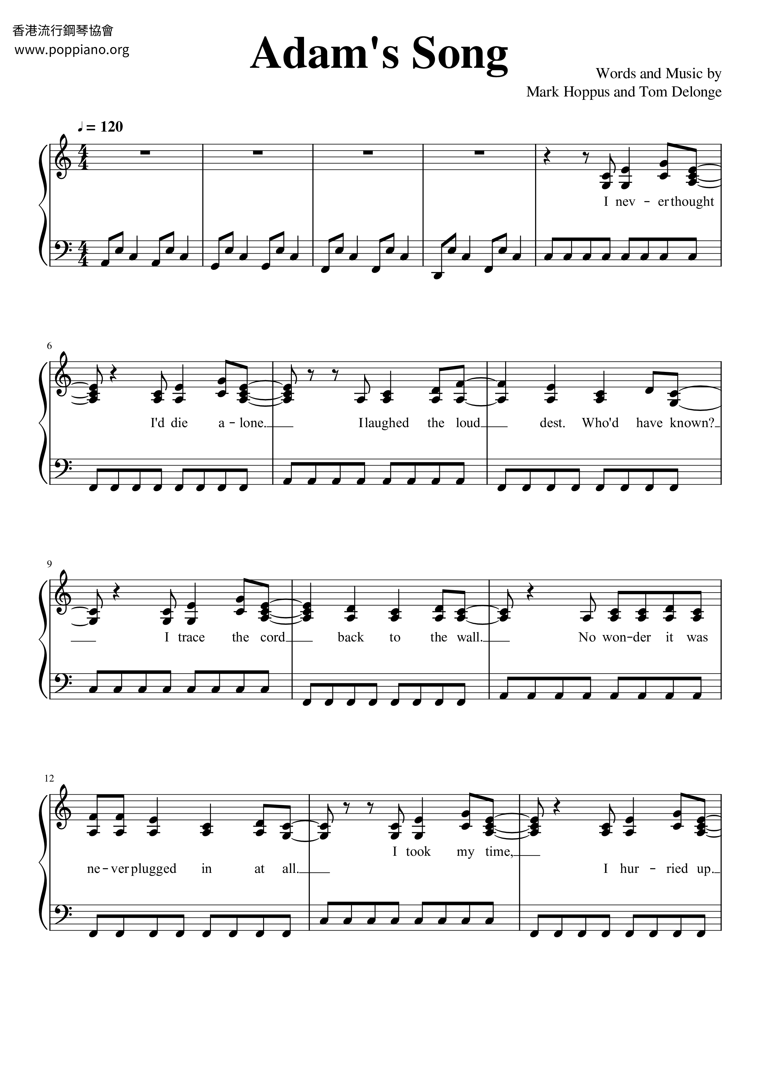 Adam's Song | Sheet Music | Piano Score Free PDF Download | HK Pop ...