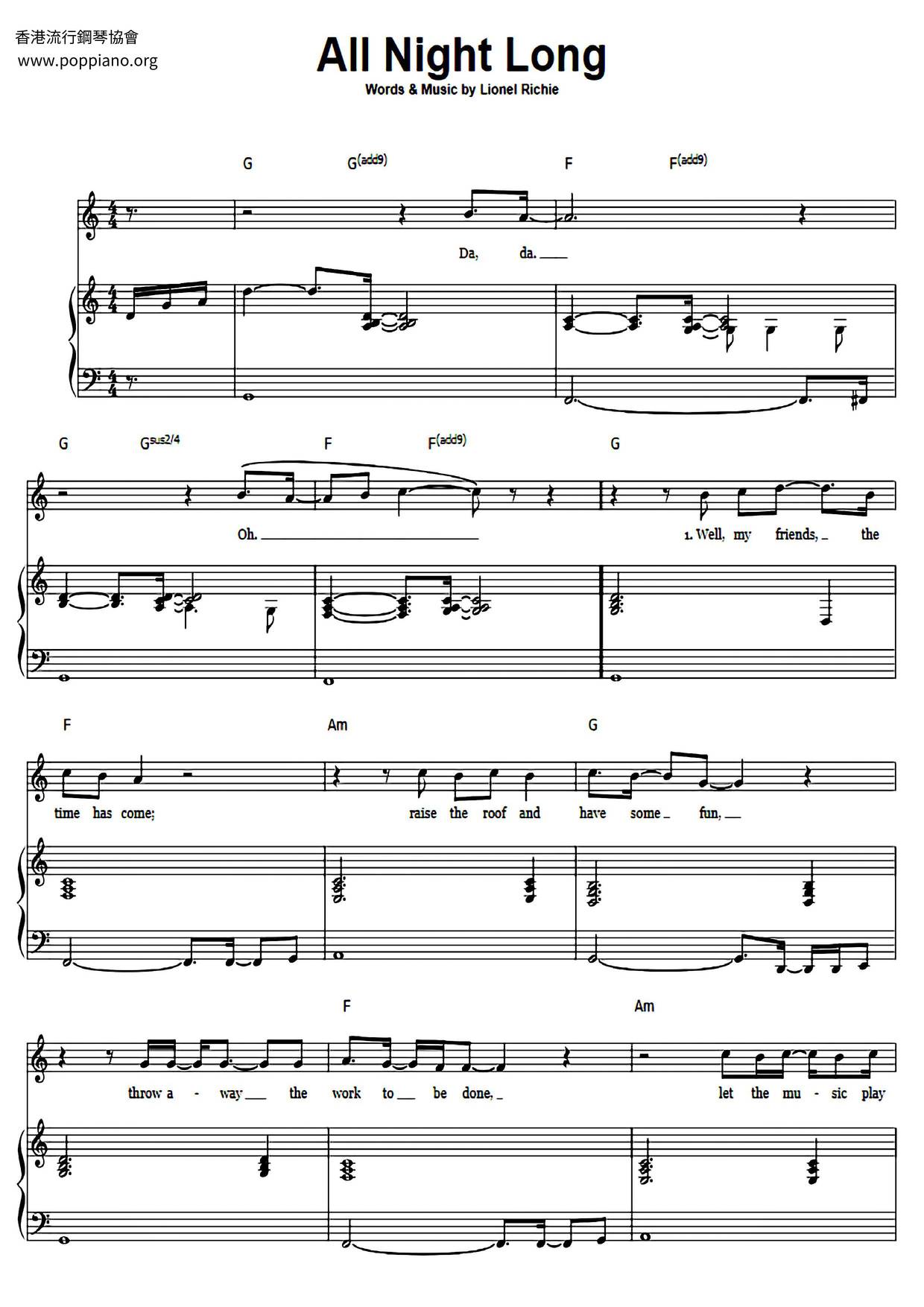 Lionel Richie-All Night Long Sheet Music pdf, - Free Score Download ★