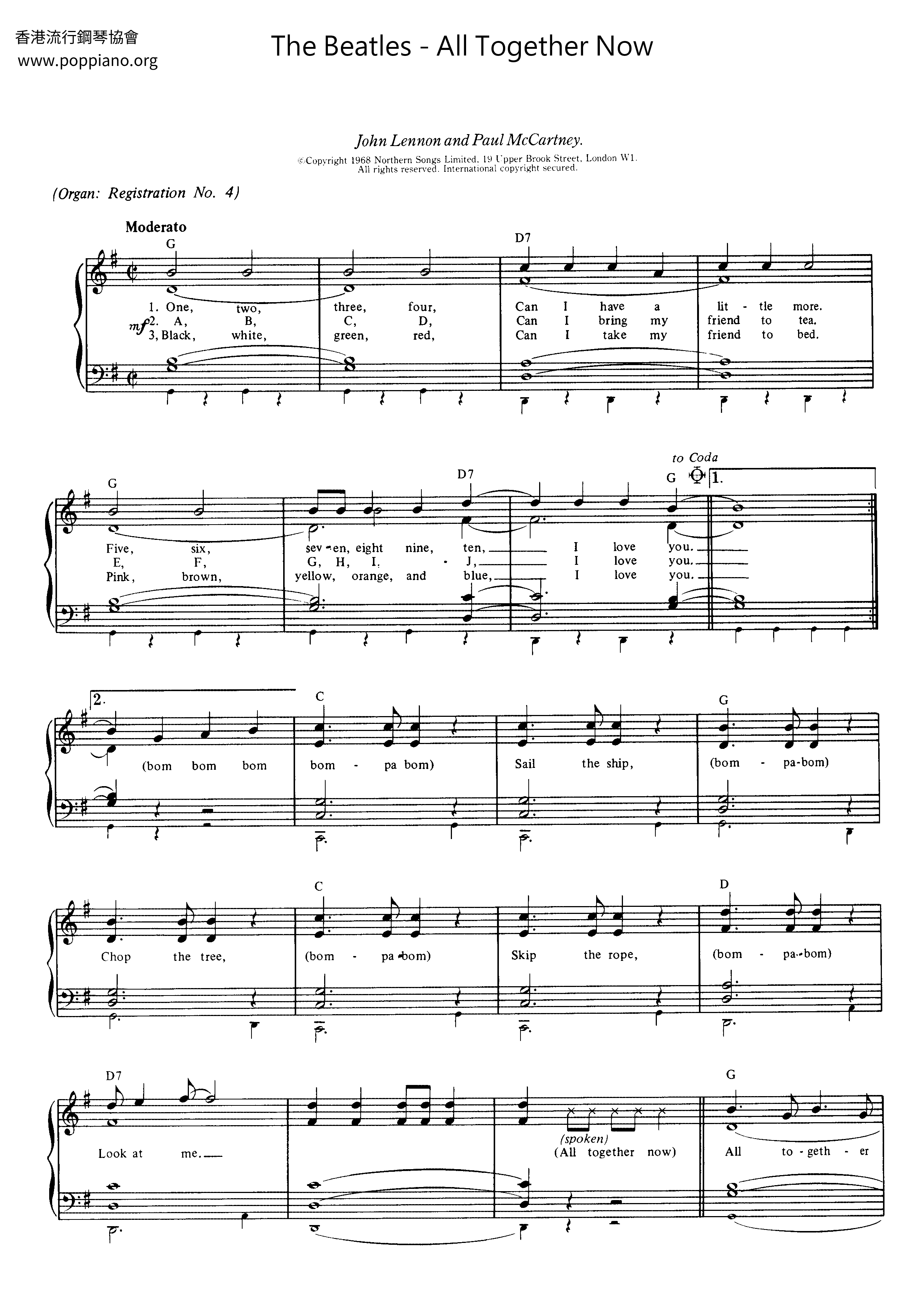 The Beatles-All Together Now Sheet Music pdf, - Free Score Download ★