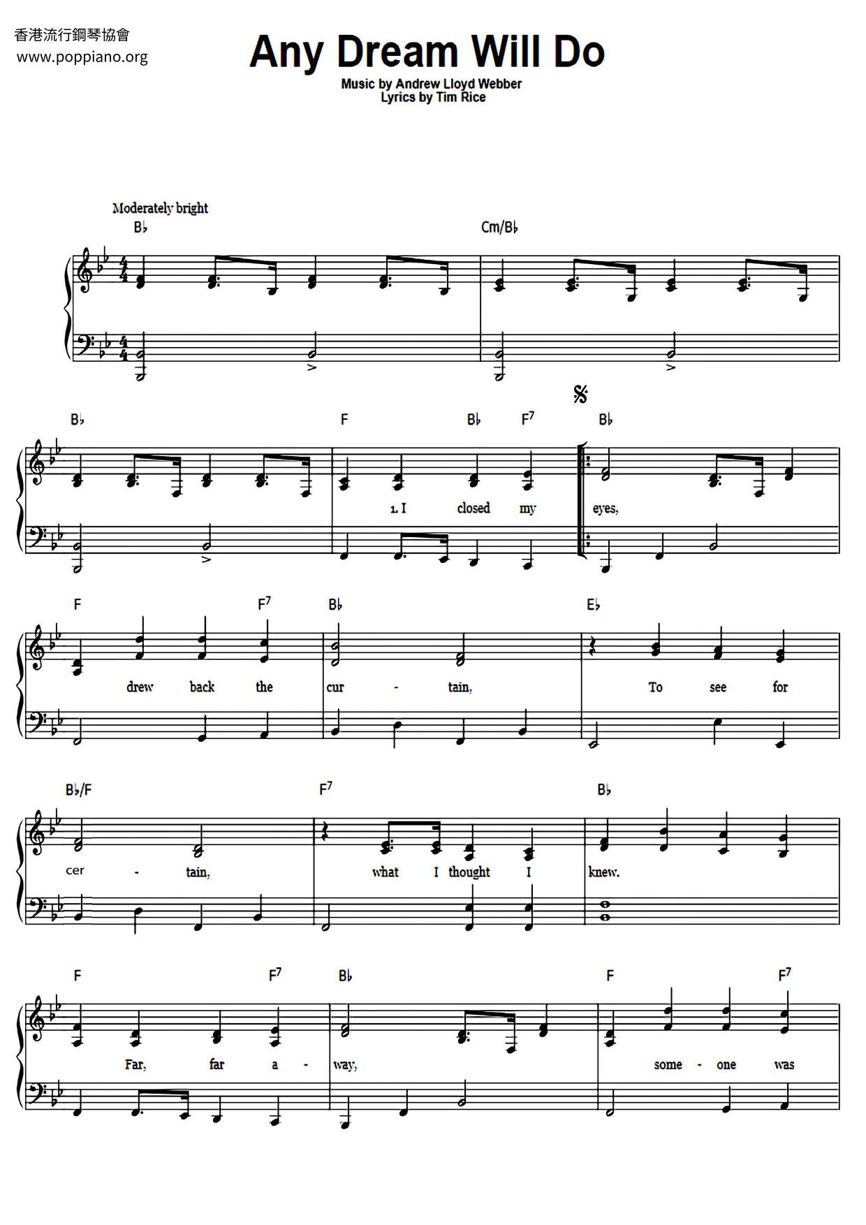 Any Dream Will DoPDF琴谱免费下载 | 香港流行钢琴协会 ★