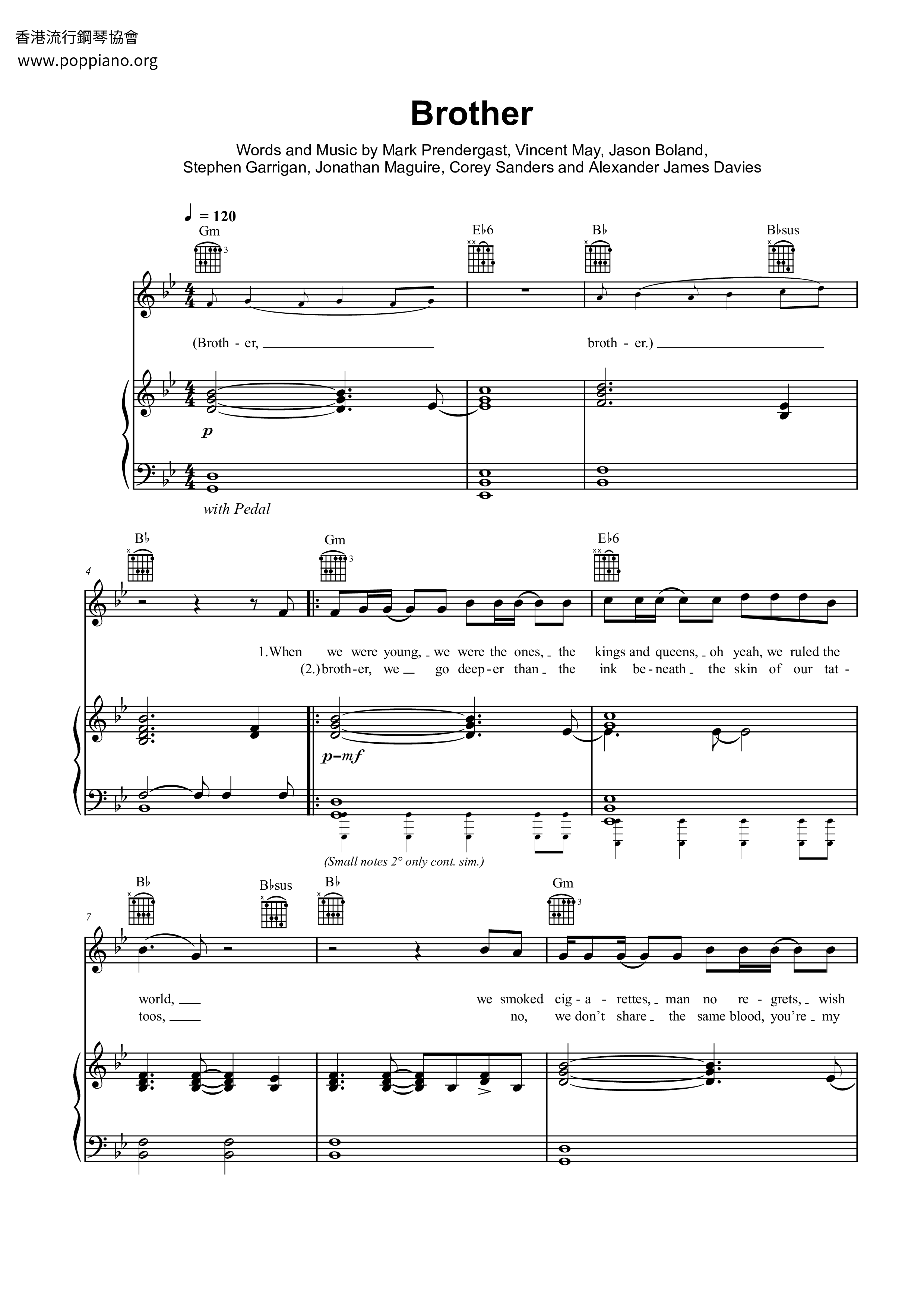 Kodaline-Brother Sheet Music pdf, - Free Score Download ★