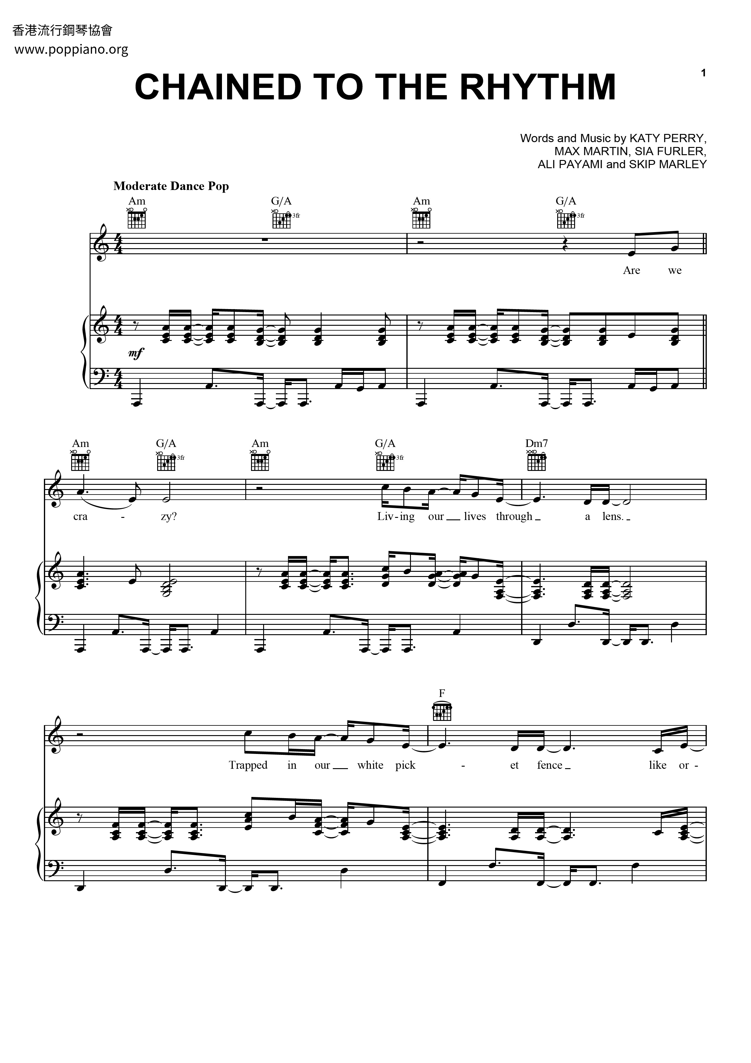Katy Perry-Chained To The Rhythm Sheet Music pdf, - Free Score Download ★
