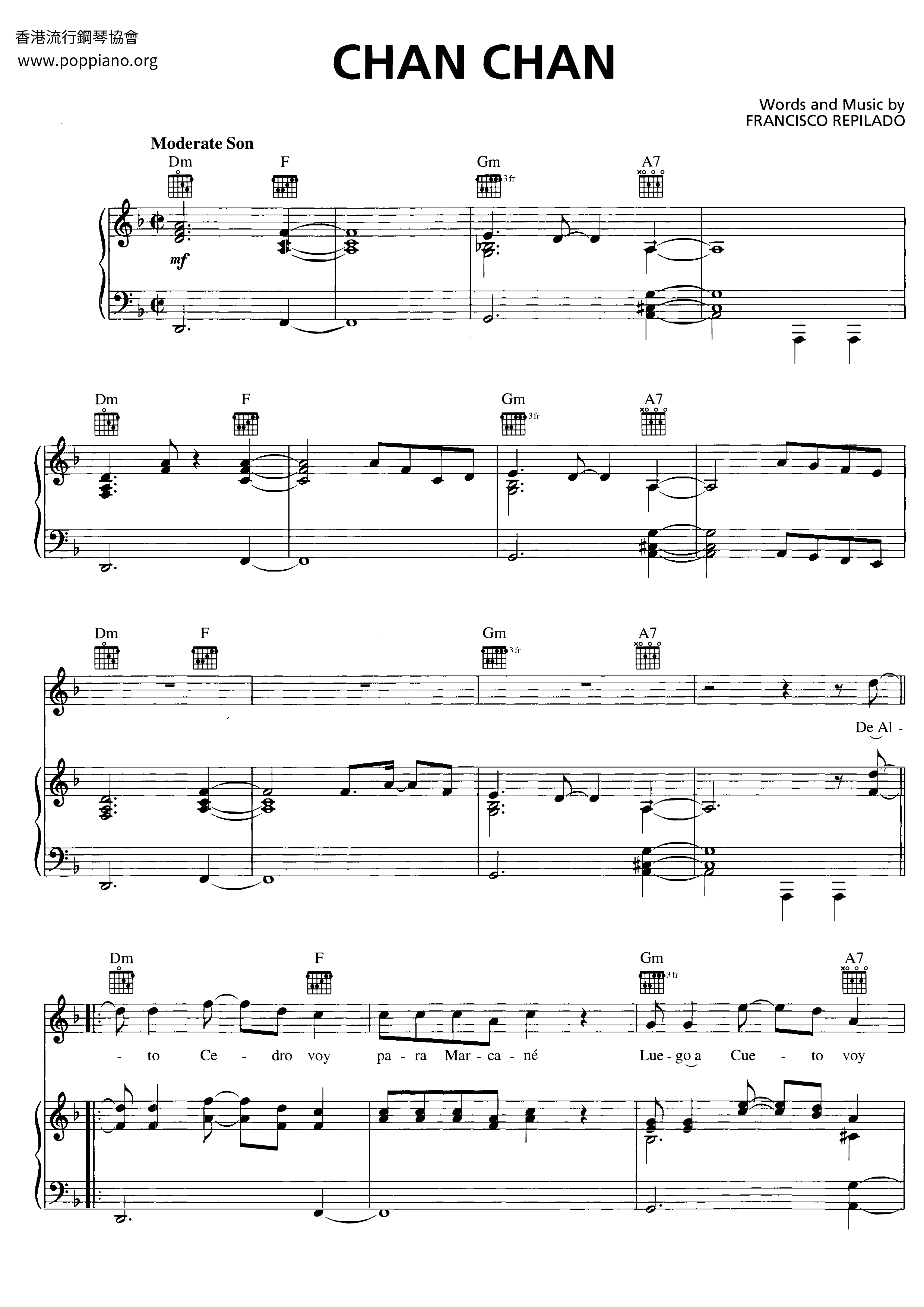 Chan Chan - Sheet Music / Piano Score Free PDF Download - HK Pop Piano ...