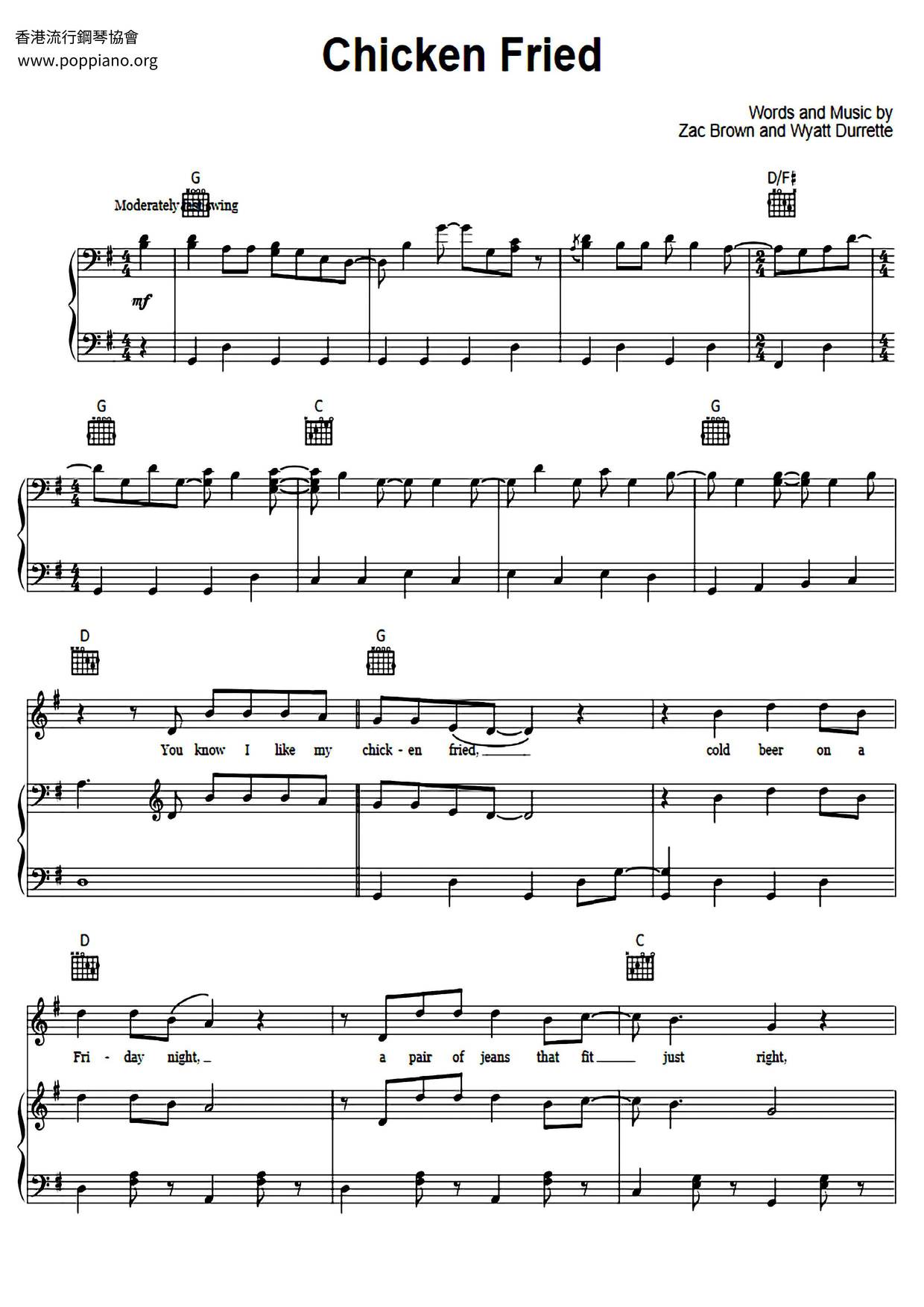 Zac Brown Band-Chicken Fried Sheet Music pdf, - Free Score Download ★