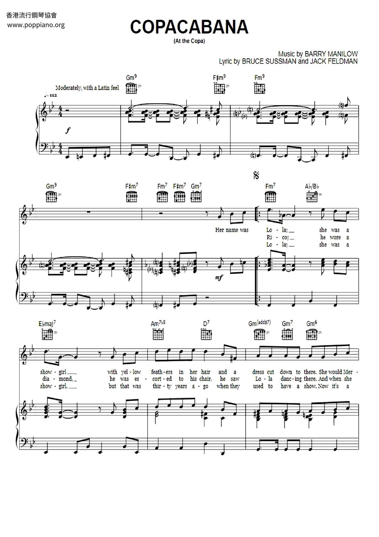 Barry Manilow-Copacabana (At The Copa) Sheet Music pdf, - Free Score ...