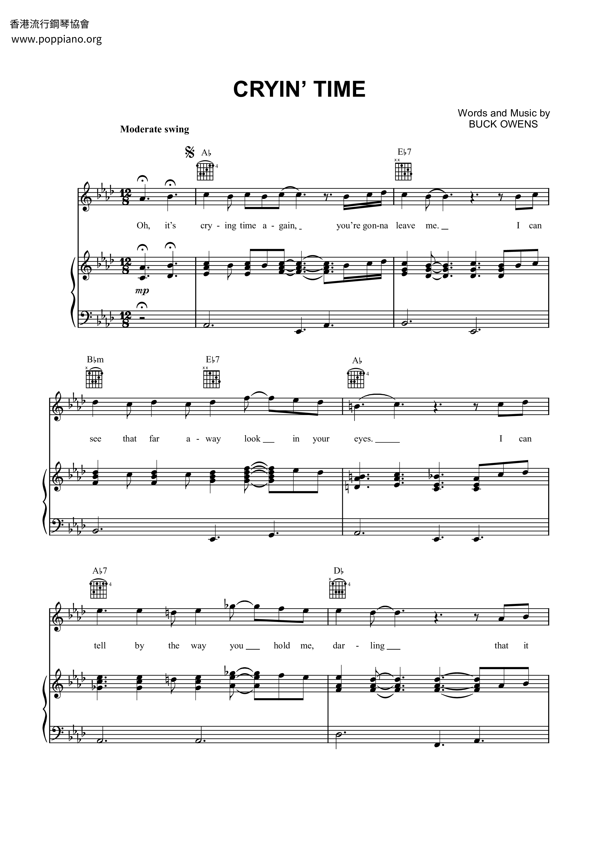 Ray Charles-Crying Time Sheet Music pdf, - Free Score Download ★