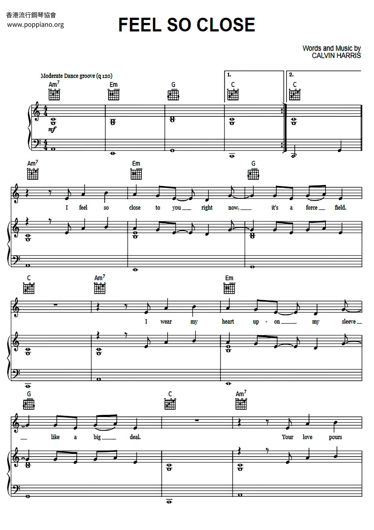 Calvin Harris-Feel So Close Sheet Music pdf, - Free Score Download ★