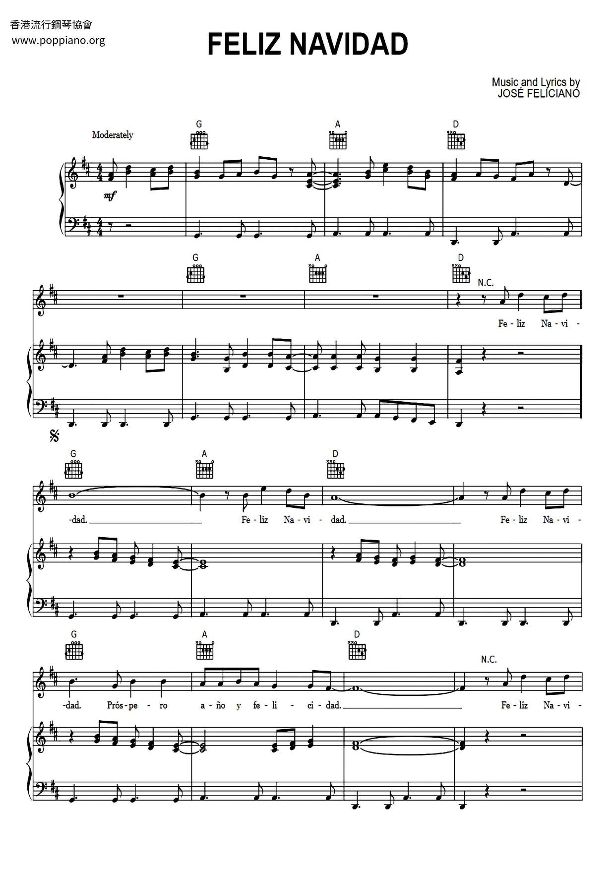 Jose Feliciano-Feliz Navidad Sheet Music pdf, - Free Score Download ★