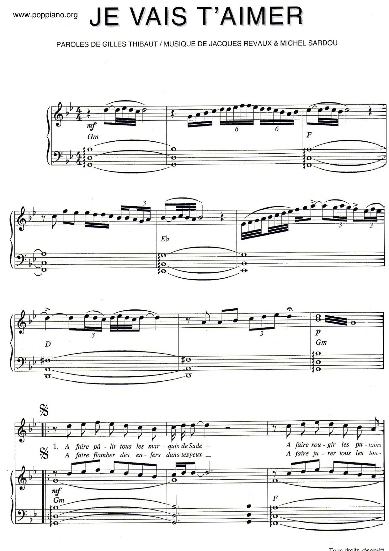 Gilles Thibaut-Je Vais T'aimer Sheet Music pdf, - Free Score Download ★