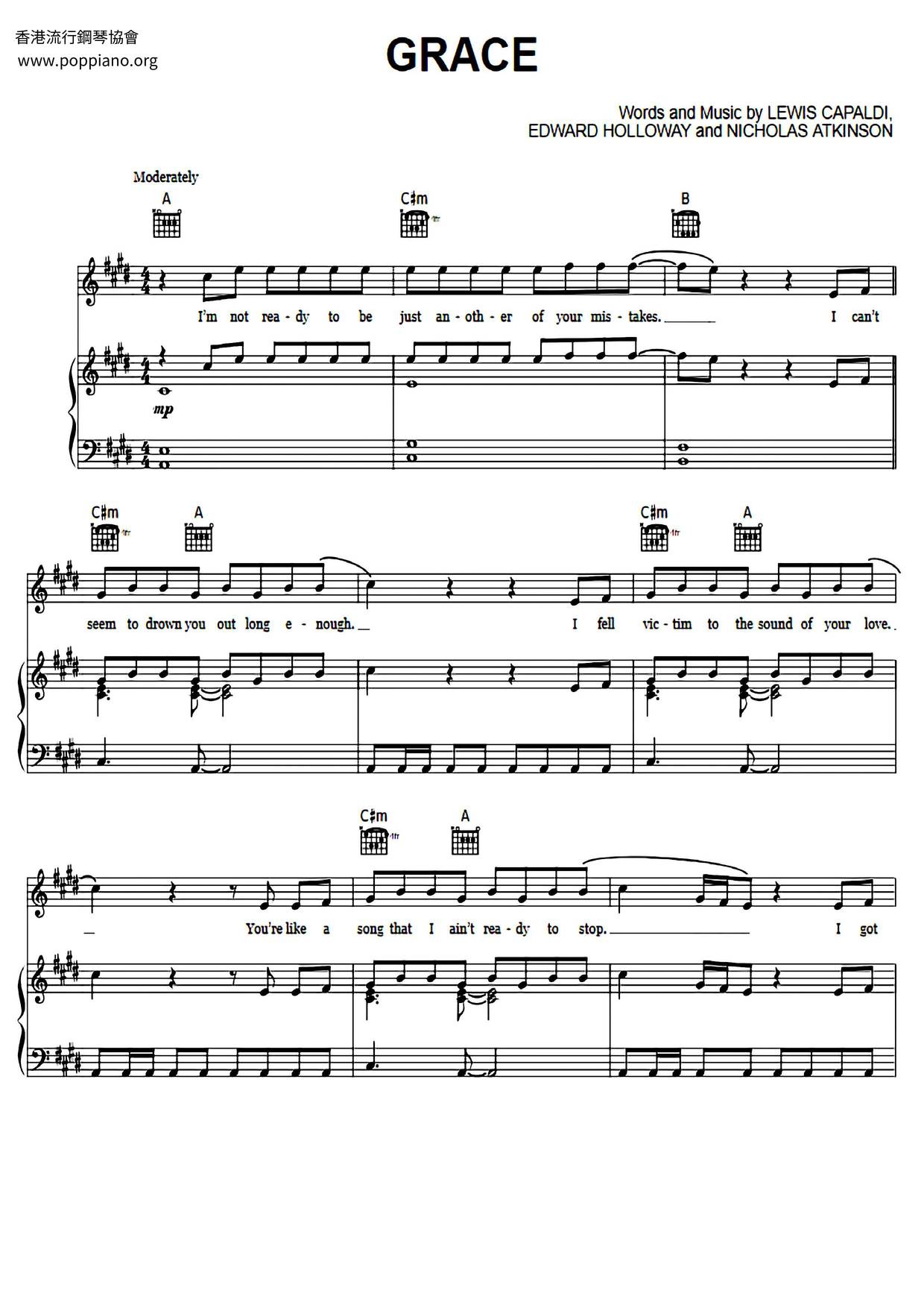 Lewis Capaldi-Grace Sheet Music pdf, - Free Score Download ★