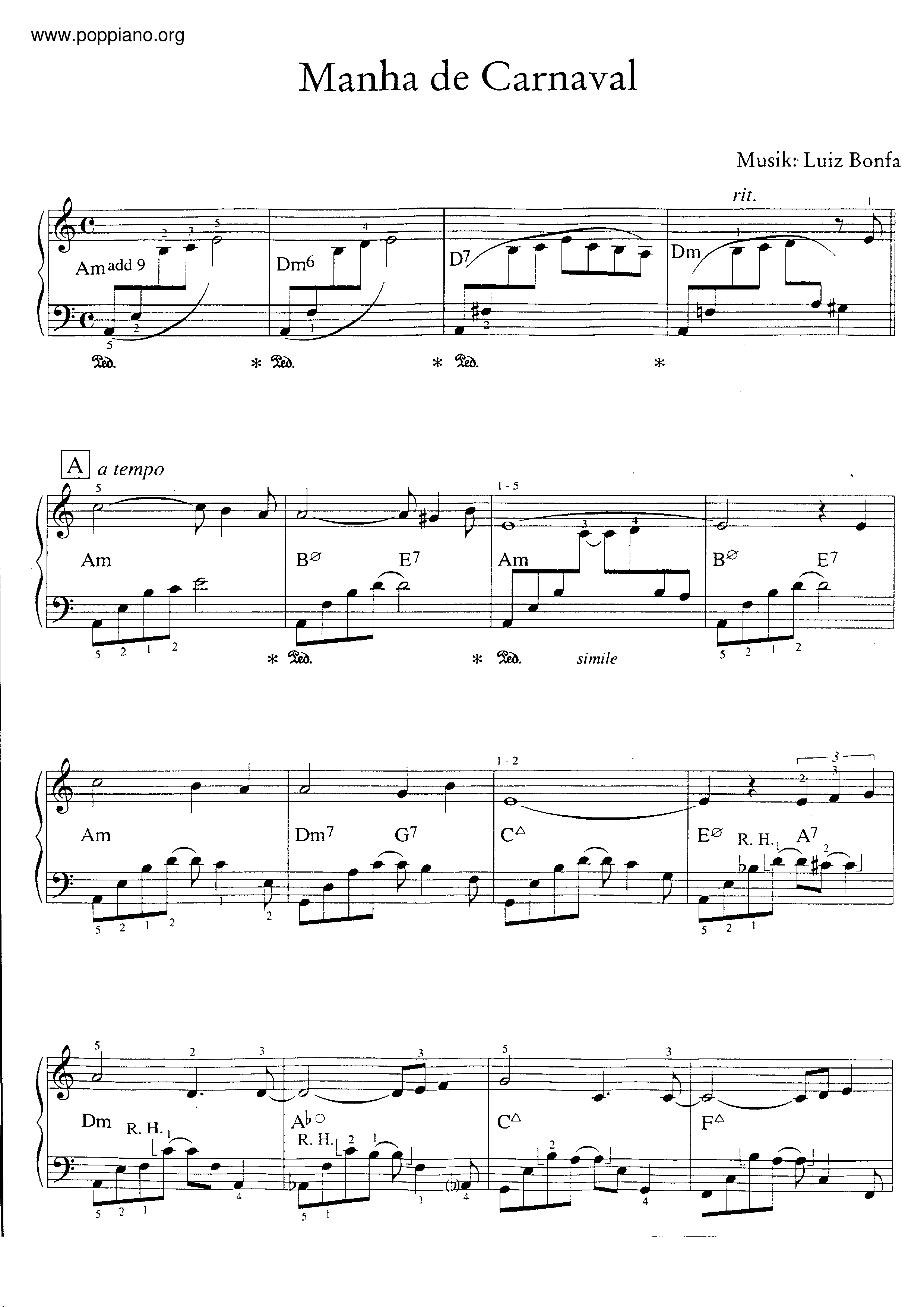 Luis Miguel-Manha De Carnaval Sheet Music pdf, - Free Score Download ★