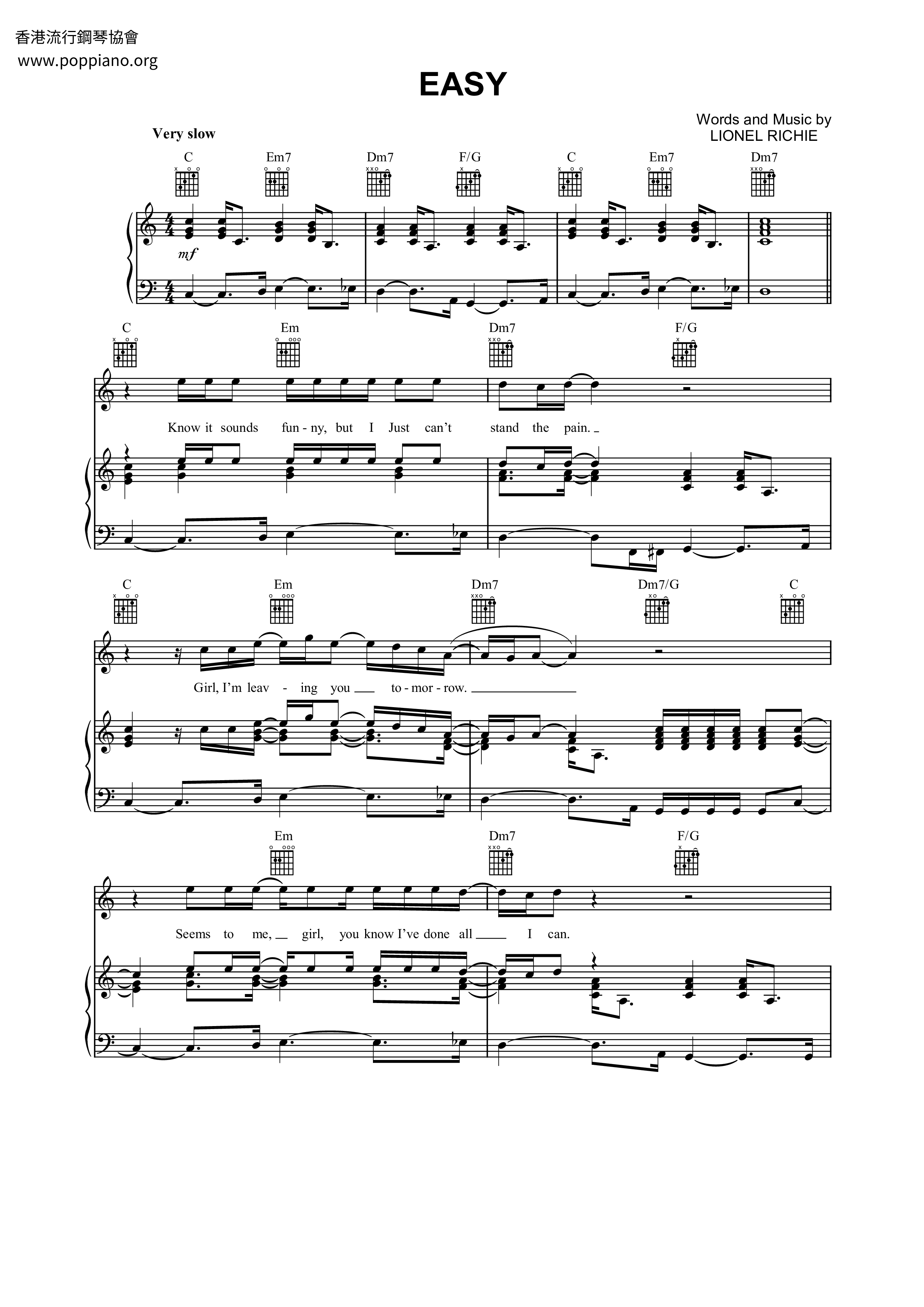Lionel Ritchie-Easy Sheet Music pdf, - Free Score Download ★