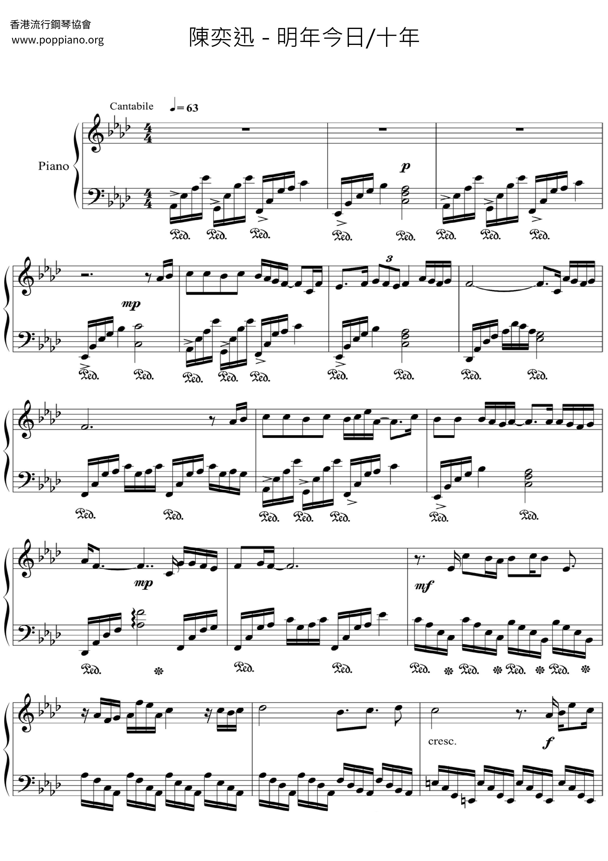 Eason Chan-Next Year Today/decade Sheet Music pdf, - Free Score Download ★