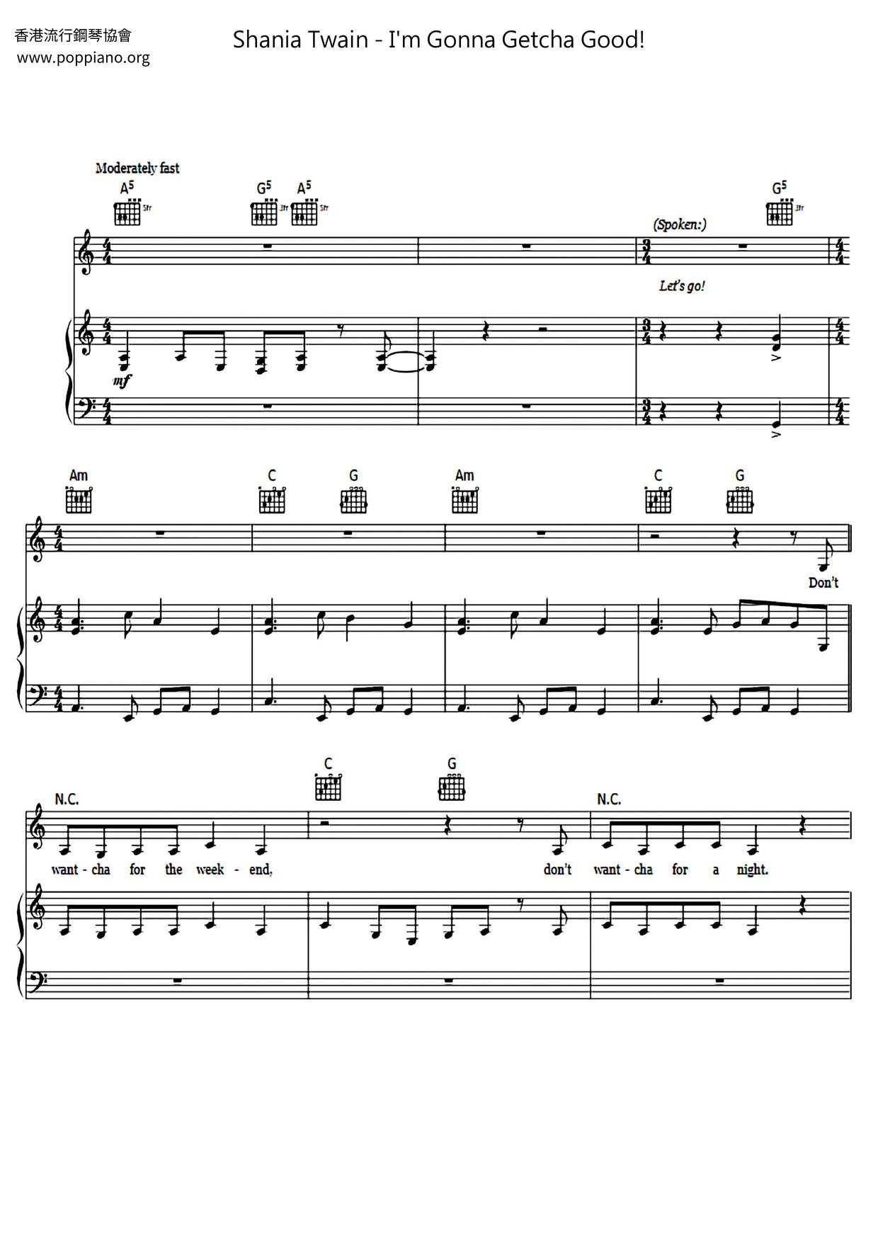 Shania Twain-I'm Gonna Getcha Good! Sheet Music pdf, - Free Score ...
