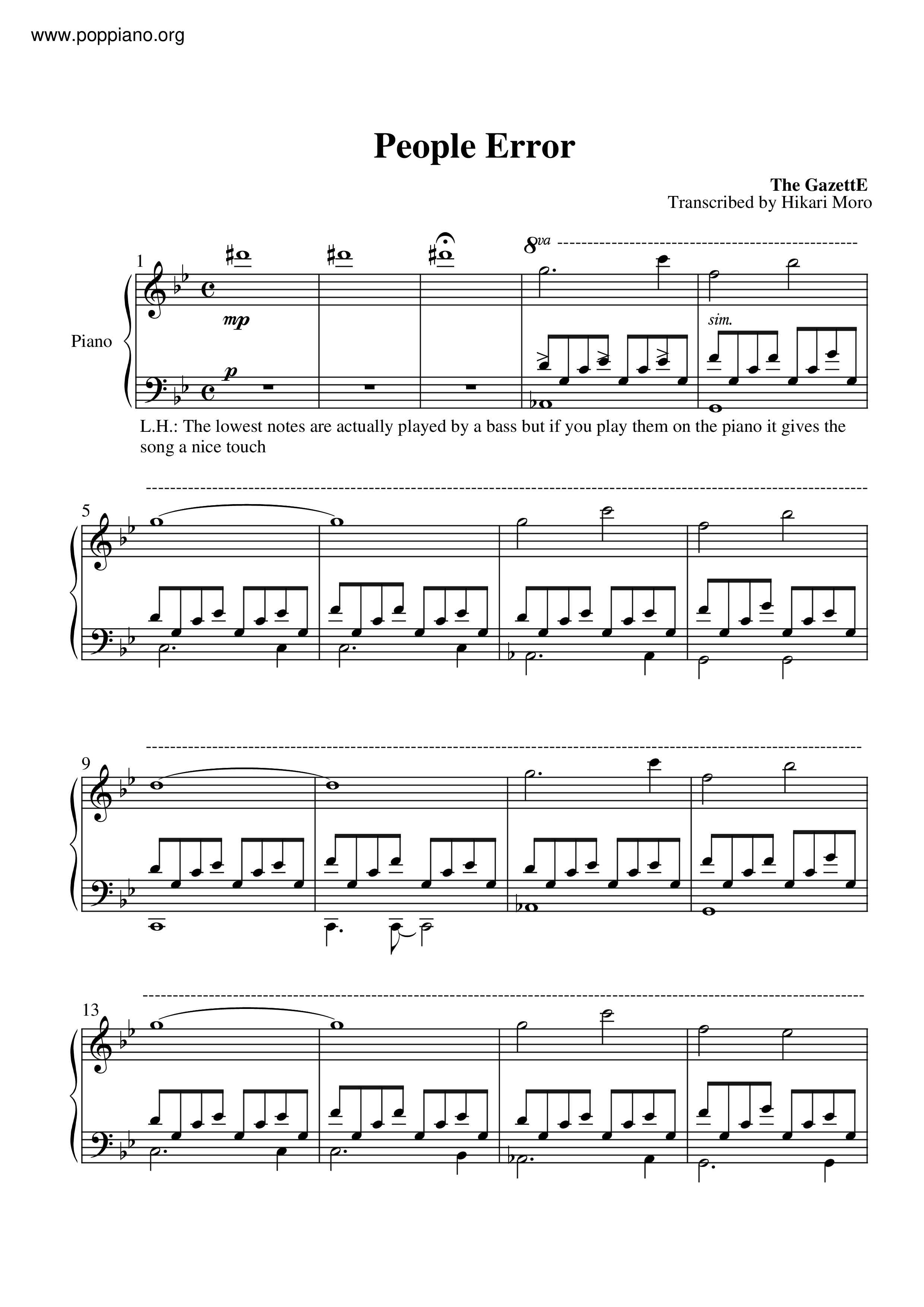 The GazettE-People Error Sheet Music pdf, (ガゼット) - Free Score Download ★