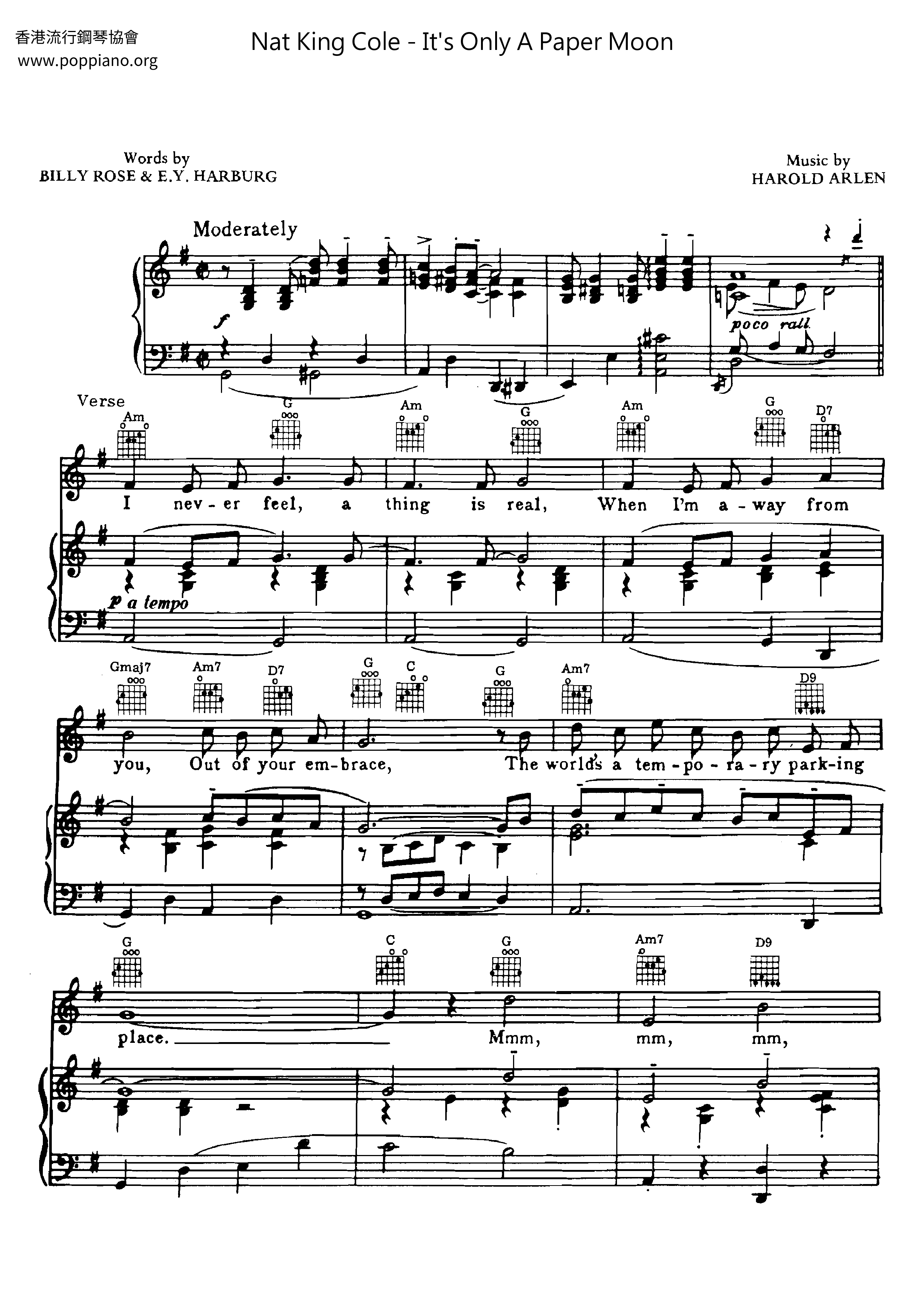 Nat King Cole-It's Only A Paper Moon Sheet Music pdf, - Free Score ...