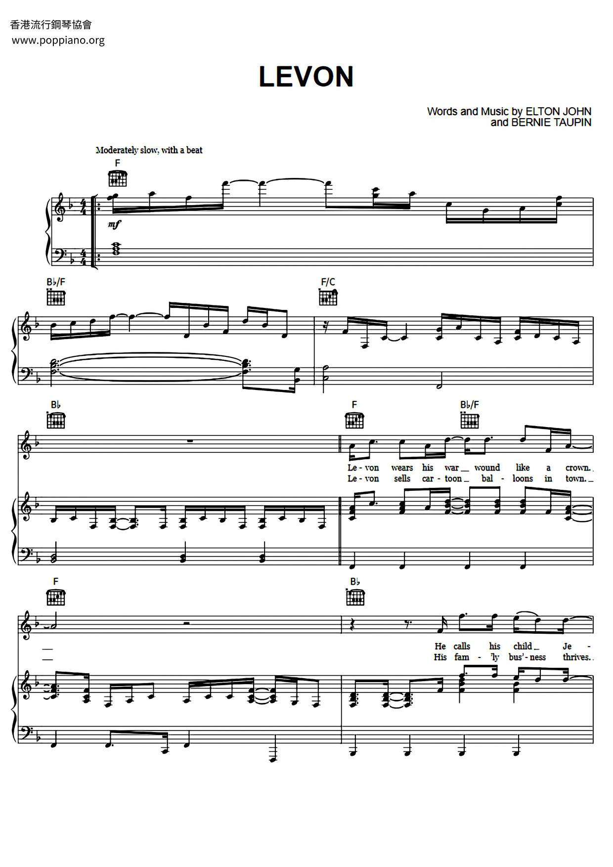 Elton John-Levon Sheet Music pdf, - Free Score Download ★