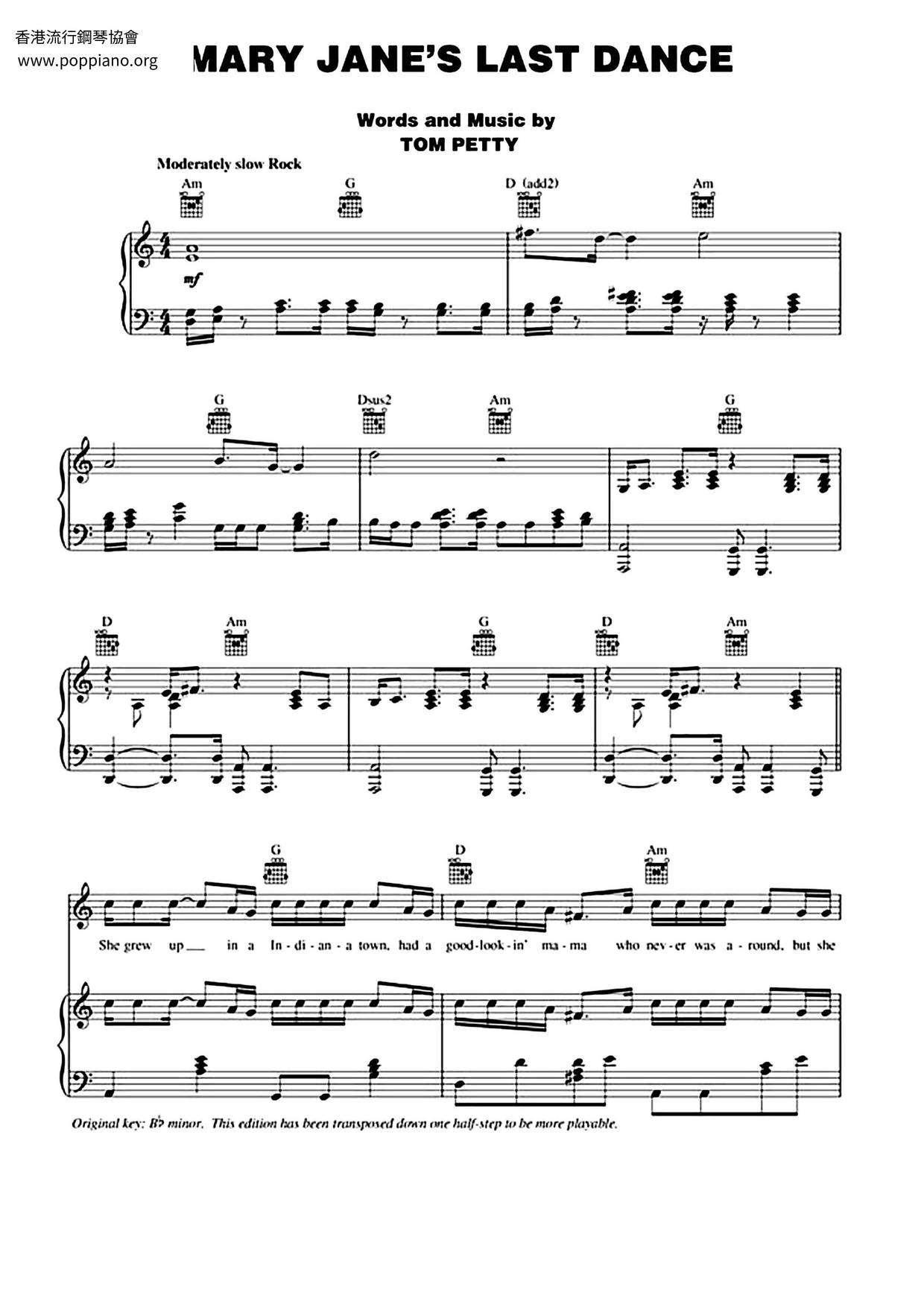 Tom Petty-Mary Jane's Last Dance Sheet Music pdf, - Free Score Download ★