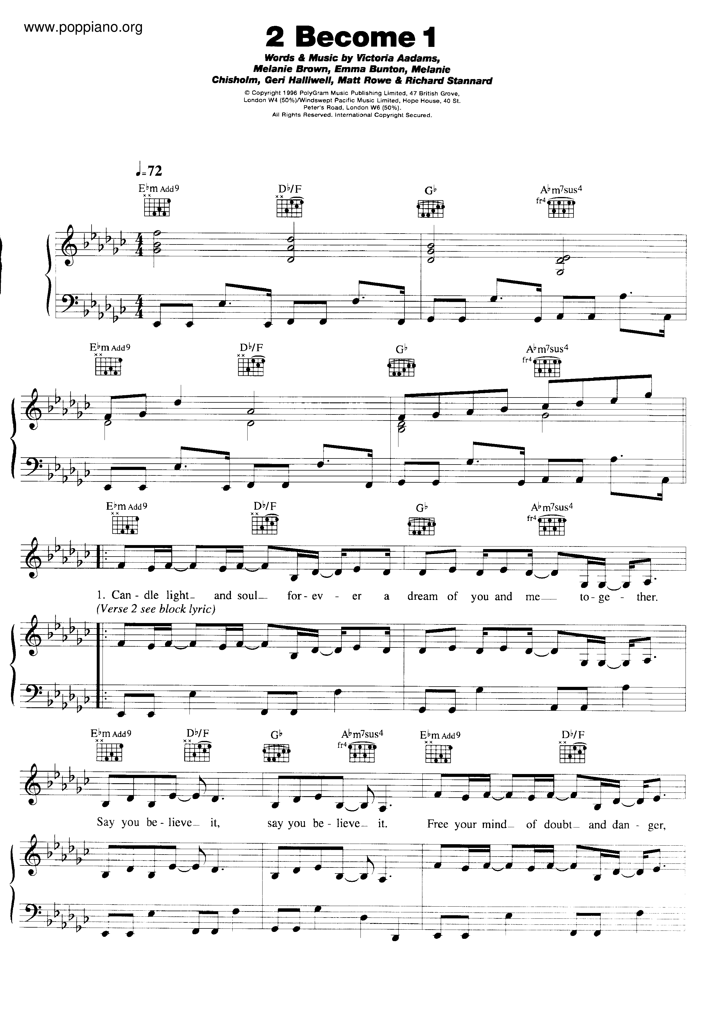Spice Girls-2 Become 1 Sheet Music pdf, - Free Score Download ★
