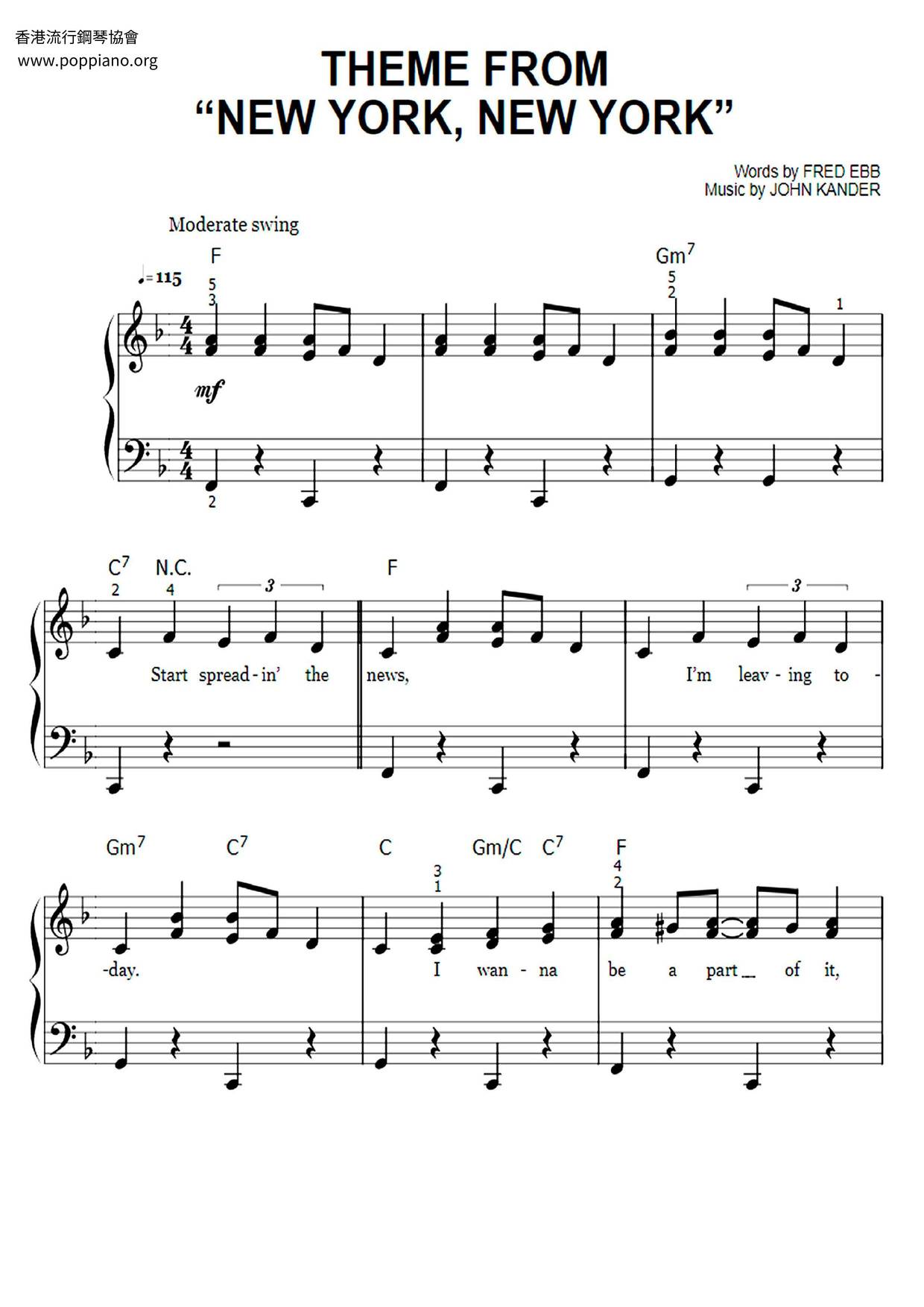 Frank Sinatra-New York, New York Sheet Music pdf, - Free Score Download ★