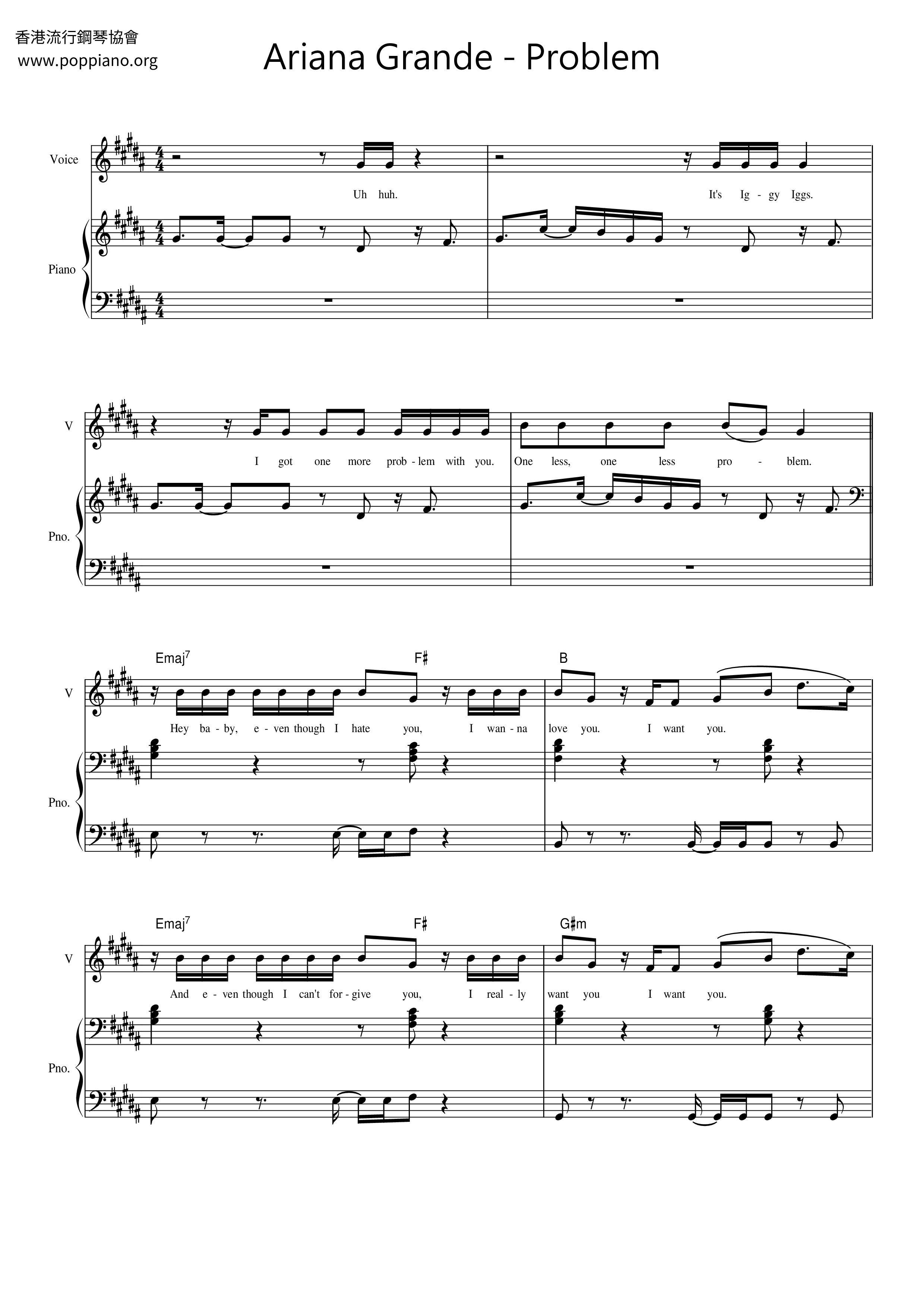 Ariana Grande-Problem Sheet Music pdf, - Free Score Download ★