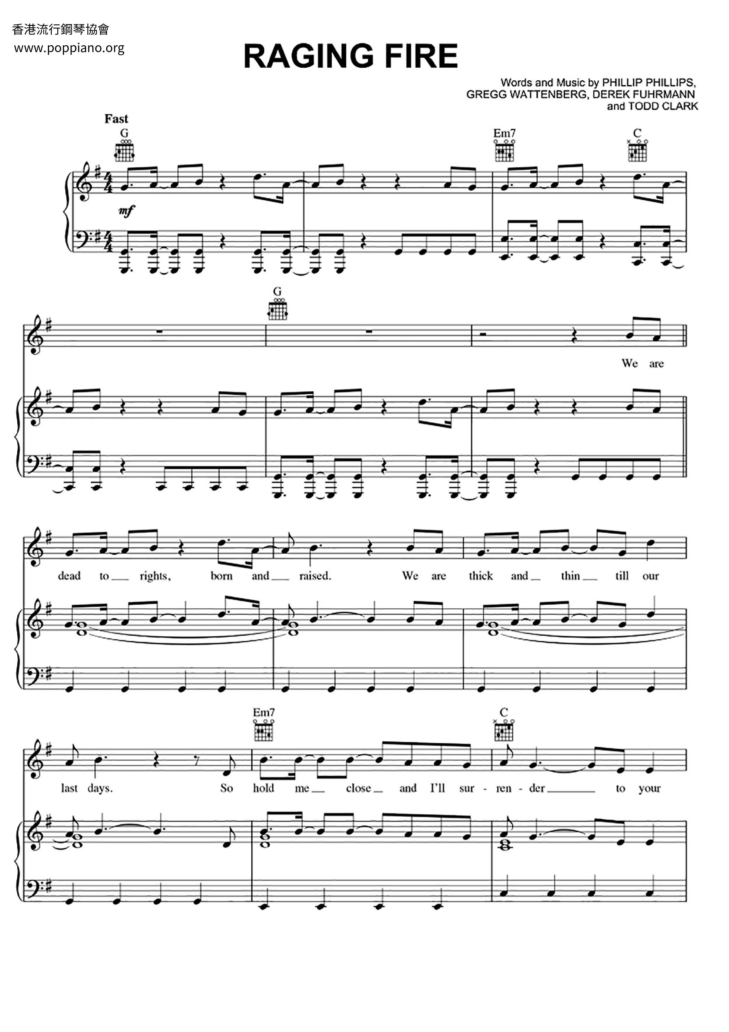 Phillip Phillips-Raging Fire Sheet Music pdf, - Free Score Download ★