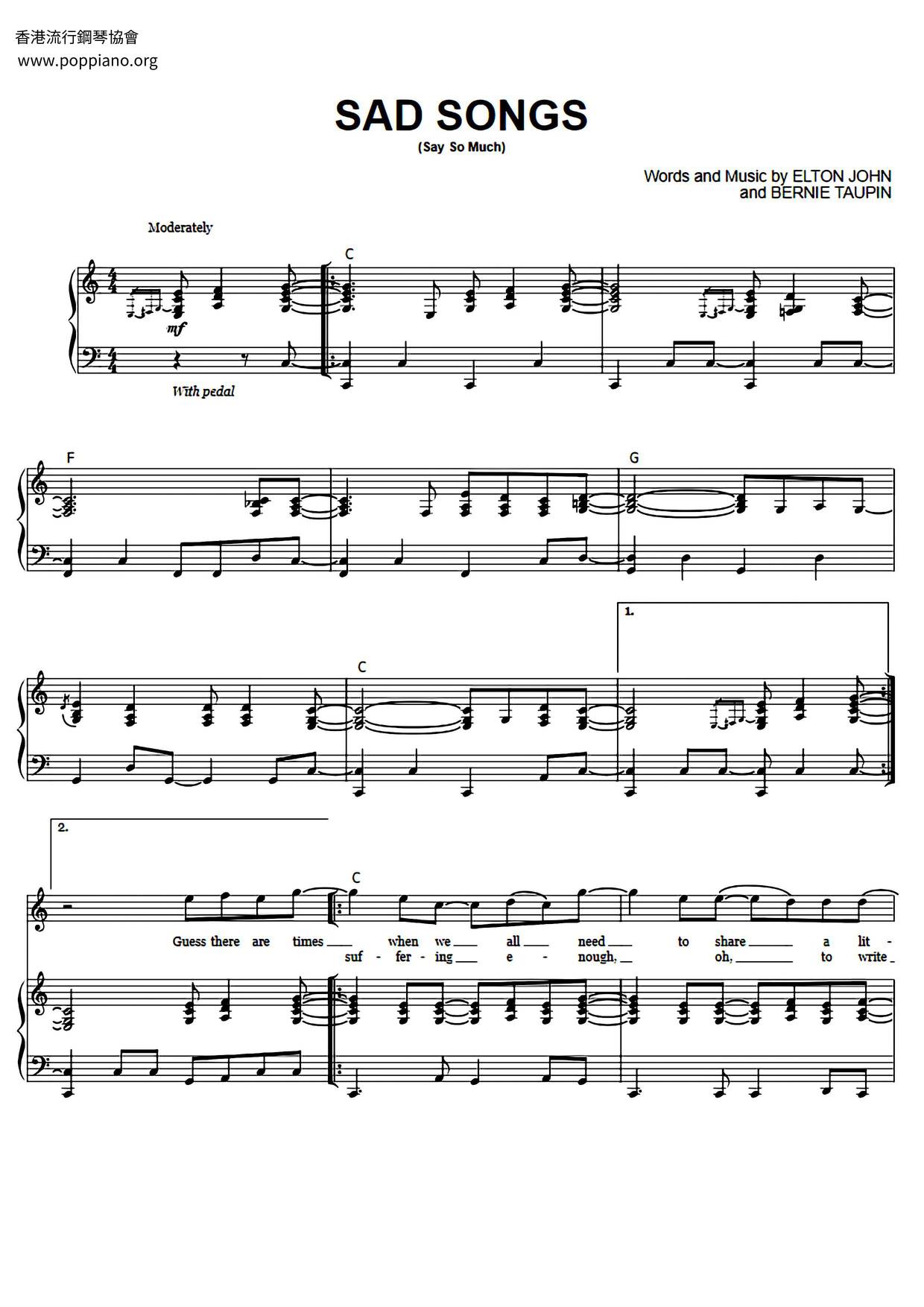 Elton John-Sad Songs Sheet Music pdf, - Free Score Download ★