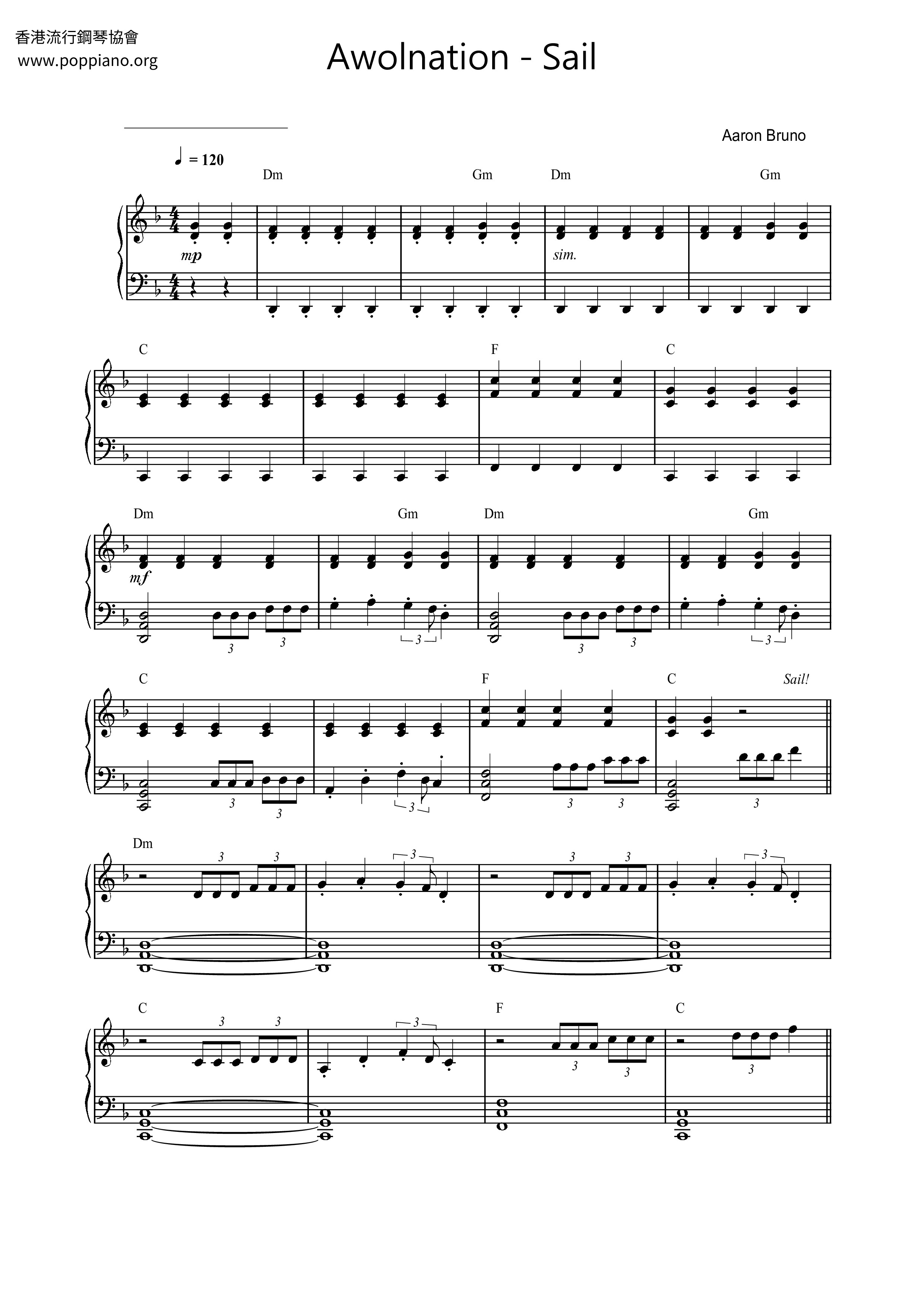 Awolnation-Sail Sheet Music pdf, - Free Score Download ★